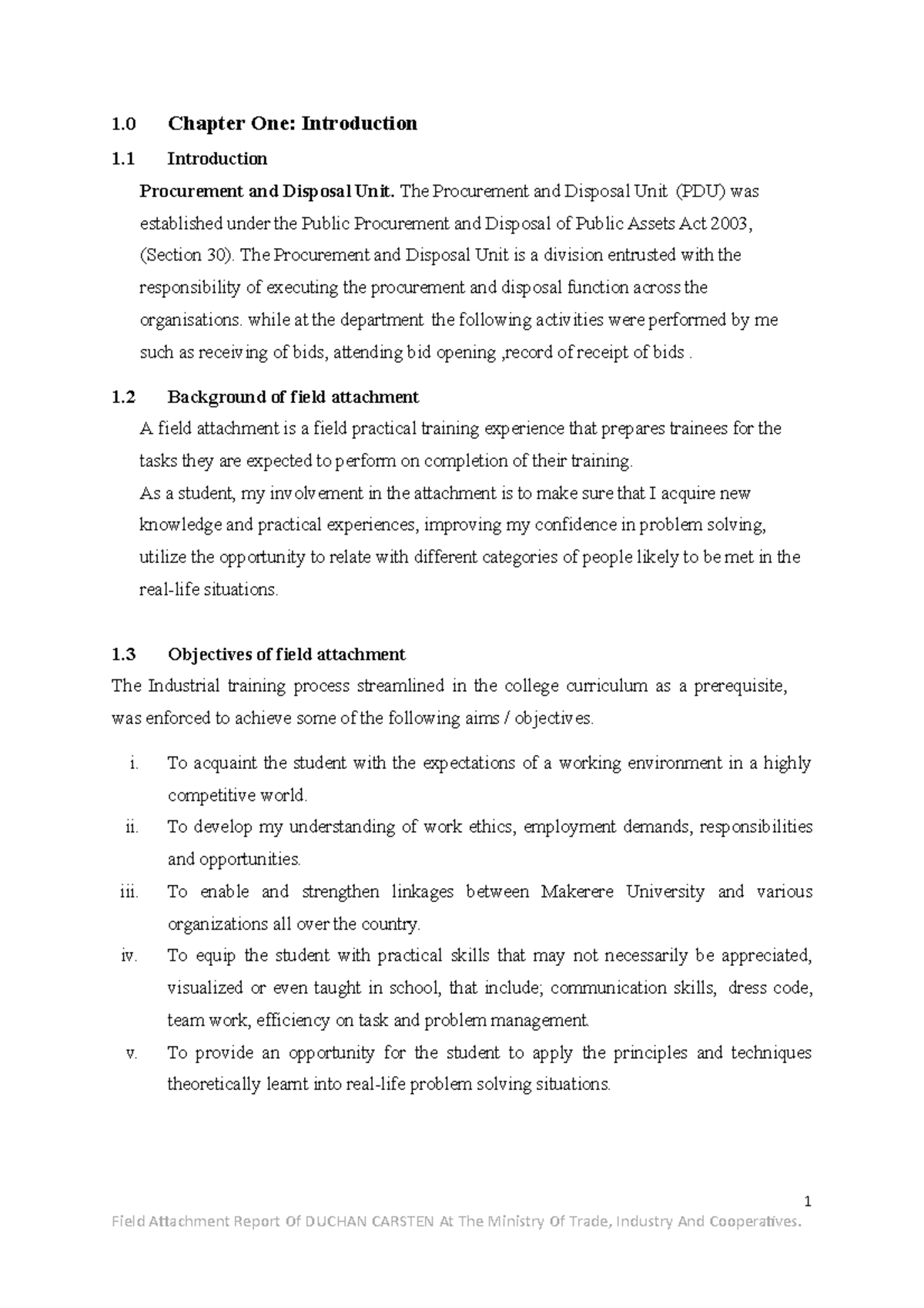 Internship report for procurement students - 1 Field Attachment Report ...