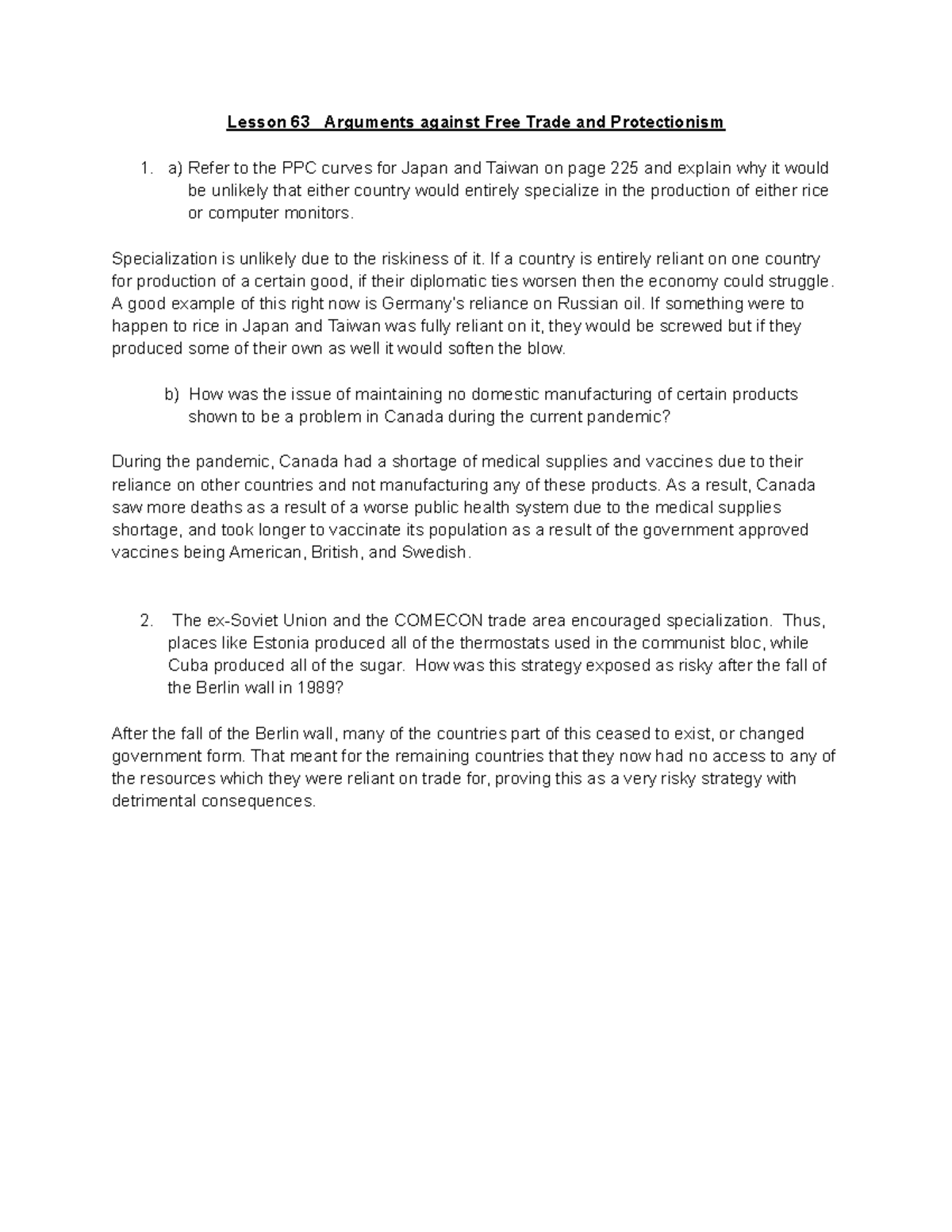 Arguments against Free Trade and Protectionism - Specialization is ...