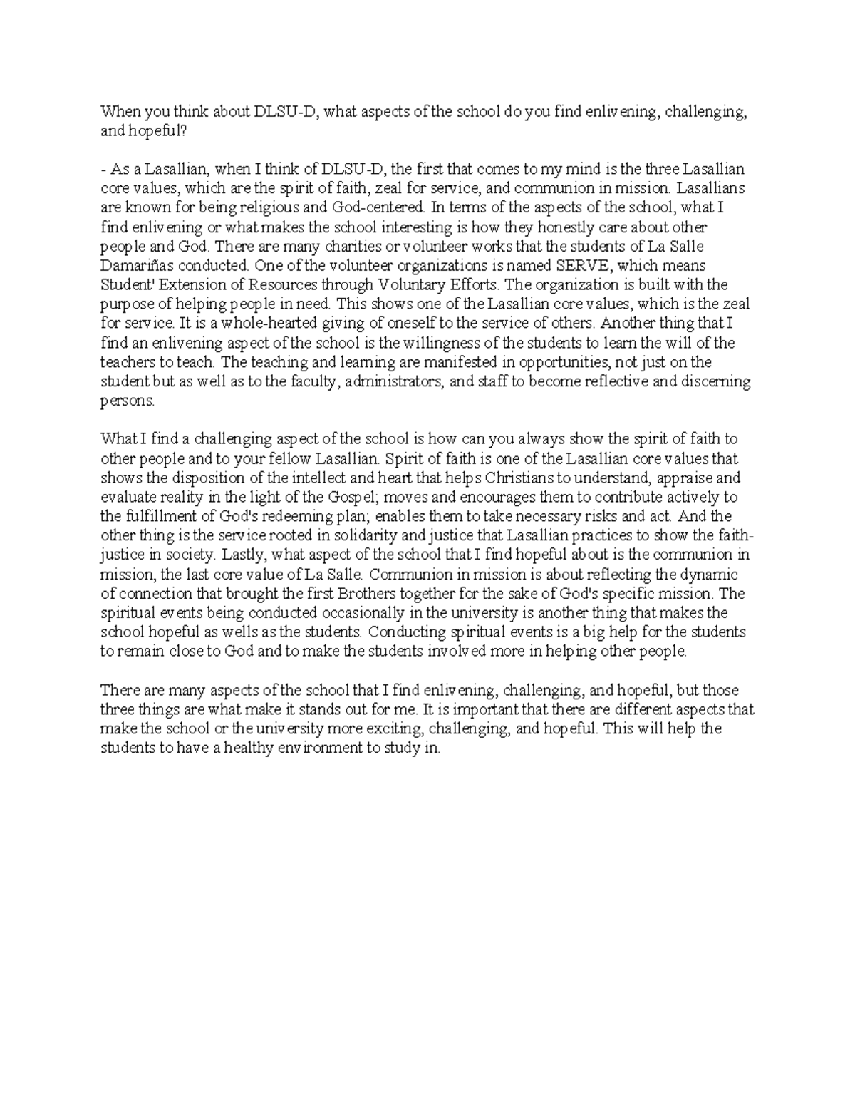 REED - Lecture notes in REED. - When you think about DLSU-D, what ...