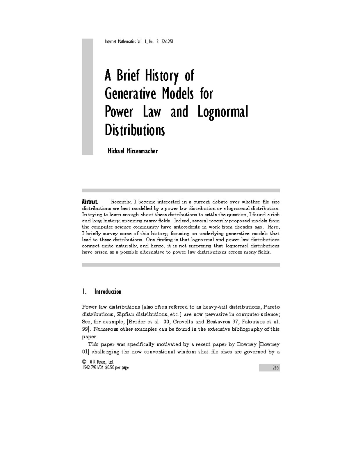 Summary - A brief history of generative models for power law and ...