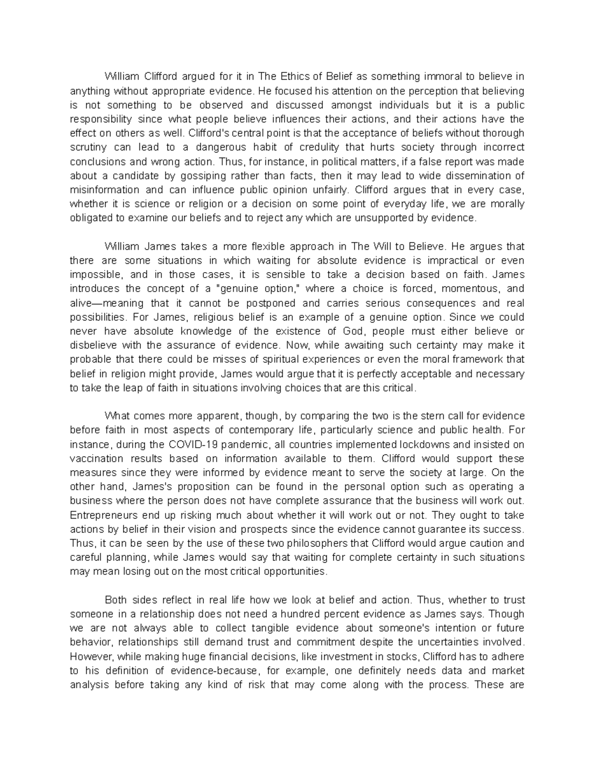 Asynch Task 2 - Faith and Reason - William Clifford argued for it in ...