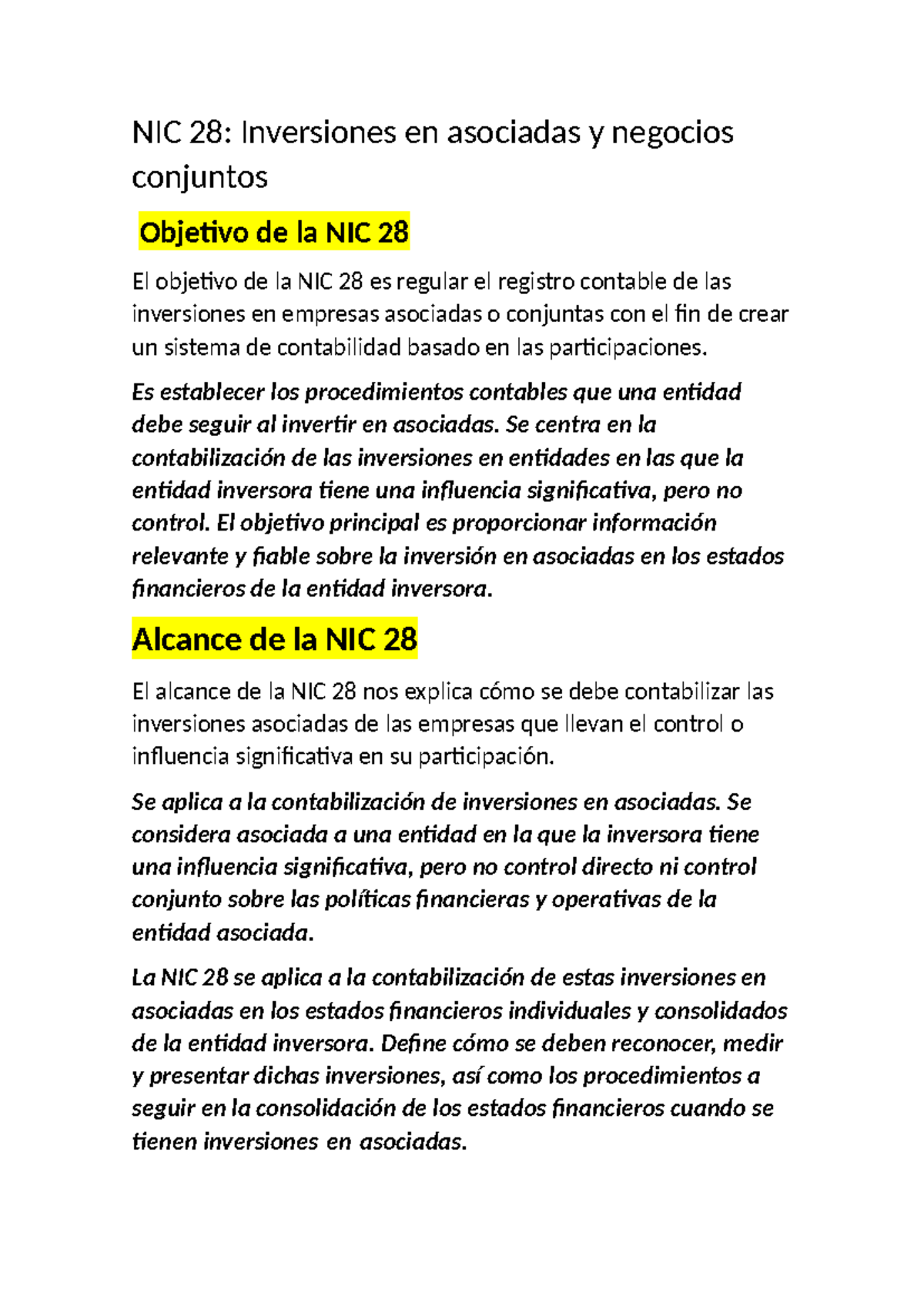 NIC 28- examen final - nif 28 - NIC 28: Inversiones en asociadas y ...