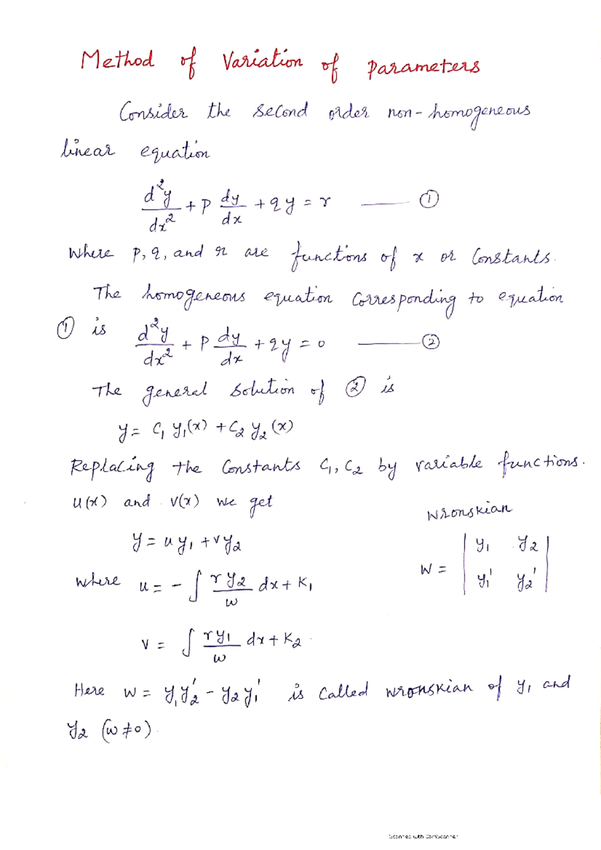 Method of Variation of Parameters - Calculus and Linear Algebra - Studocu
