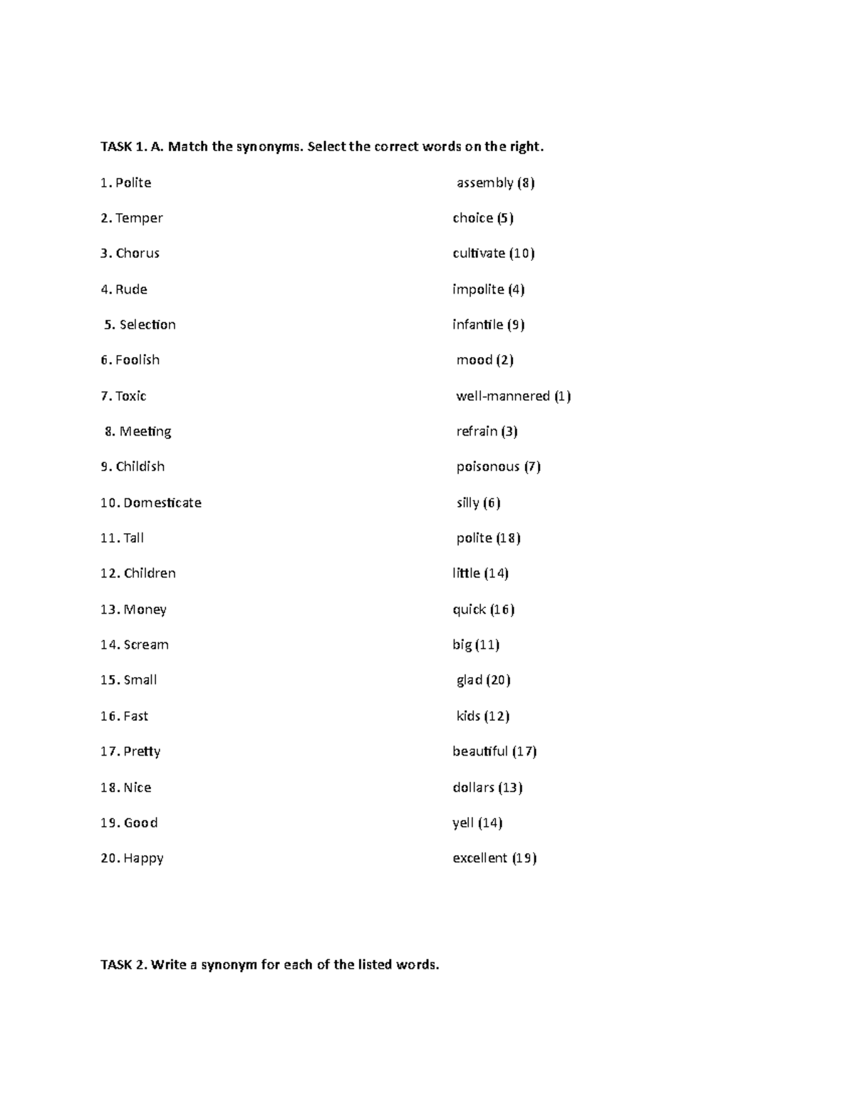 EL 221 - Semantics Chapter 3- Subtopic 3 - TASK 1. A. Match the ...