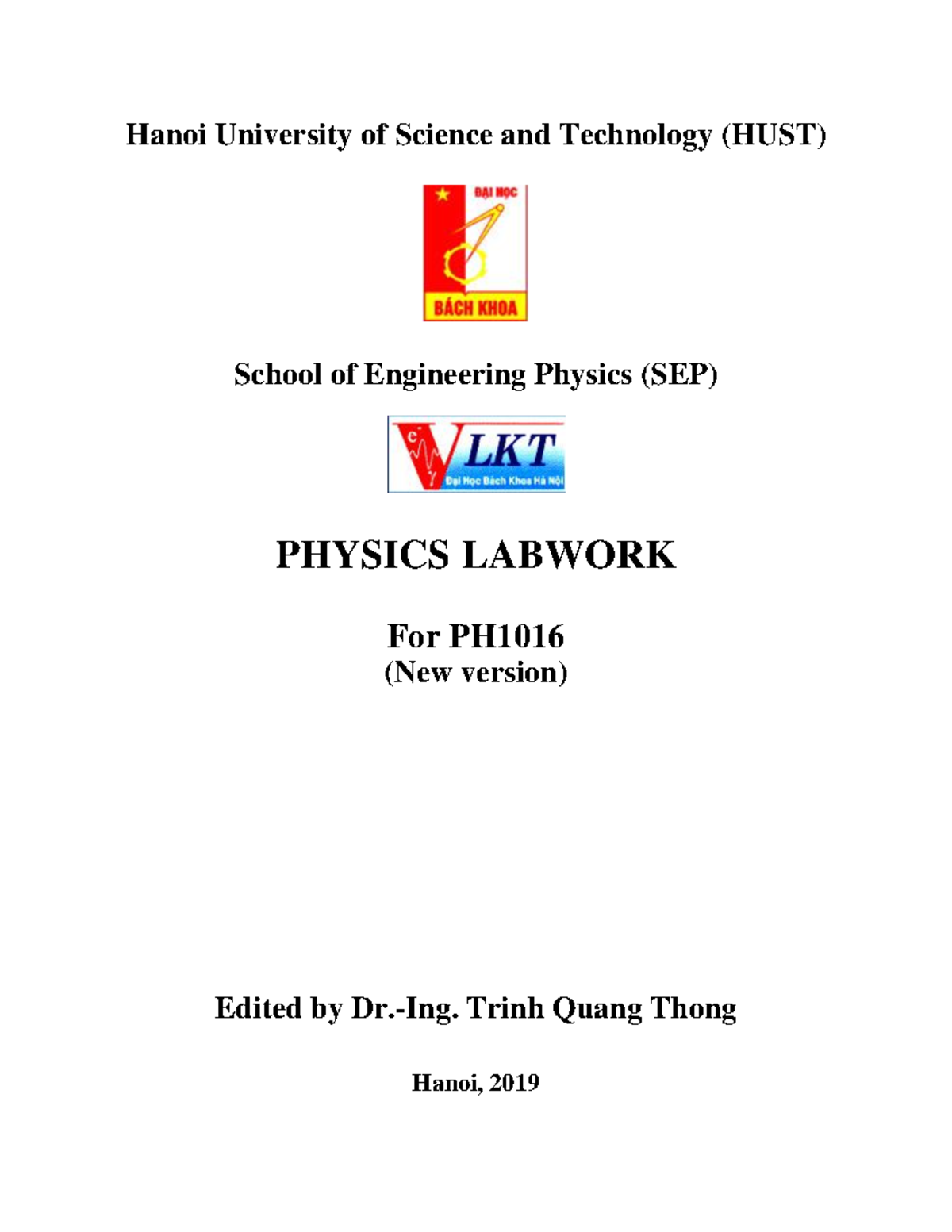 LAB-Content PH1016 (2021-2022) - Physics I (Advanced Program) - HUST ...