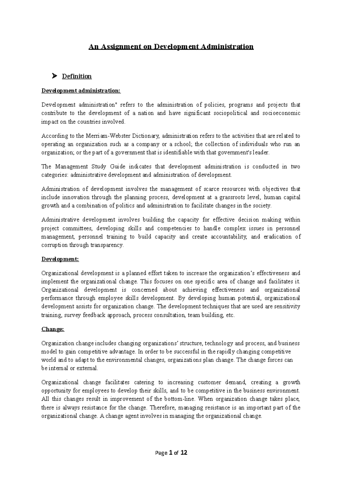 An Assignment on Development Administrat - According to the Merriam ...