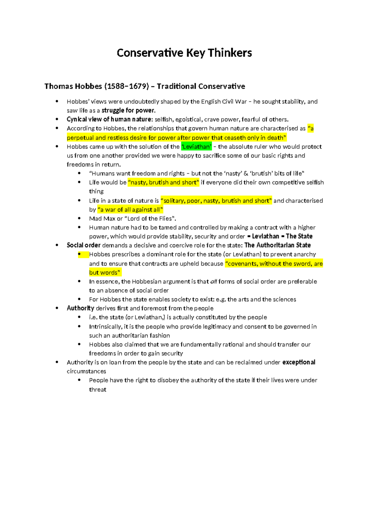 Conservative Key Thinkers - Conservative Key Thinkers Thomas Hobbes ...