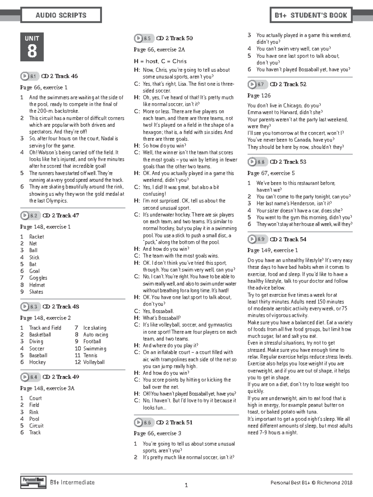 PB Am E B1 SB Audioscript U8 - 1 AUDIO SCRIPTS B1+ STUDENT'S BOOK B1+ Intermediate Personal Best ...