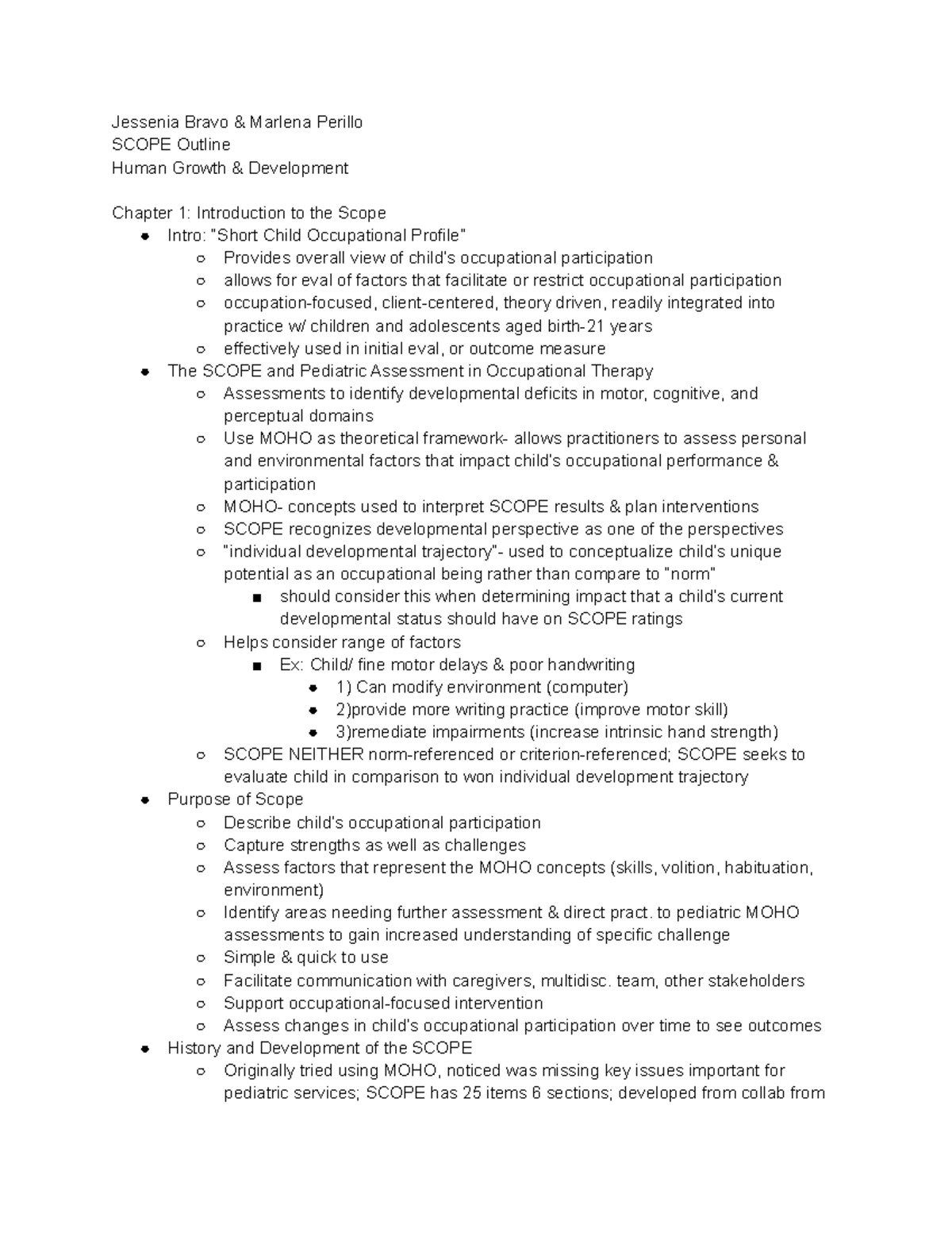 Scope notes - Occupational therapy course, Dr. lavin - Jessenia Bravo ...