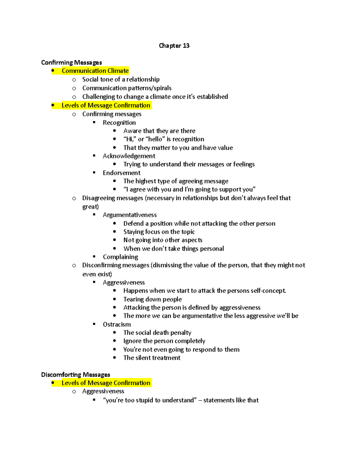 Chapter 13 - Chapter 13 Confirming Messages Communication Climate o ...