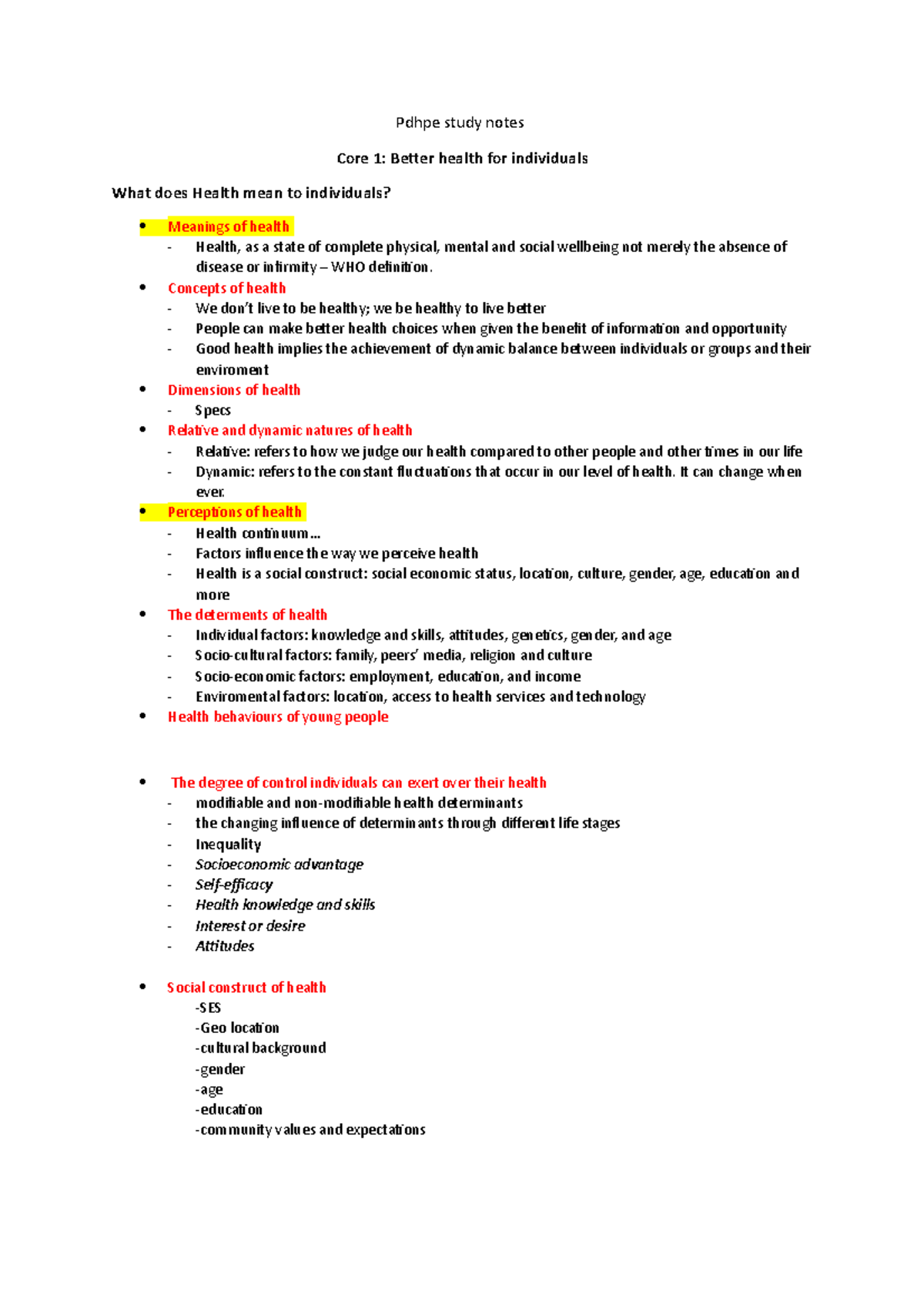Pdhpe study notes 2022 - hdhfvuprey - Pdhpe study notes Core 1: Better ...
