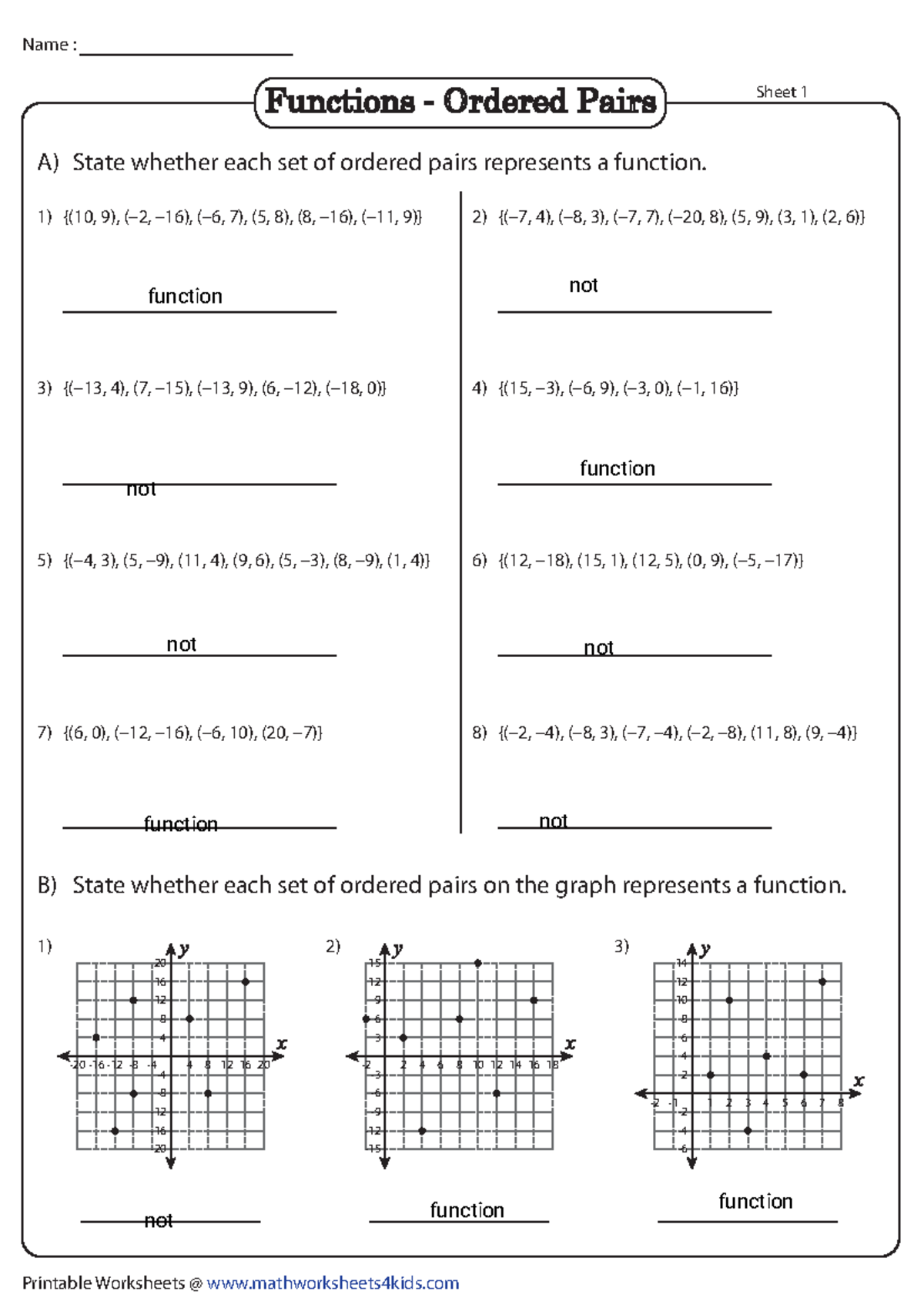 Kami Export - Functions Worksheet (ordered-pairs) - Printable ...