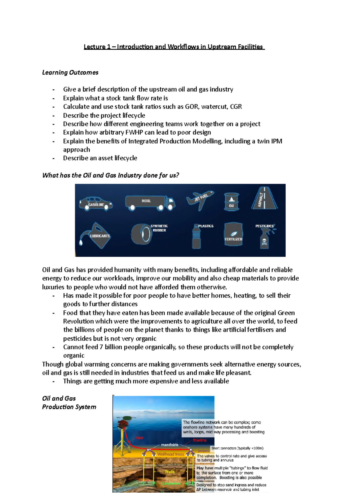 Introduction to Upstream Facilities in Oil and Gas Industry - Studocu
