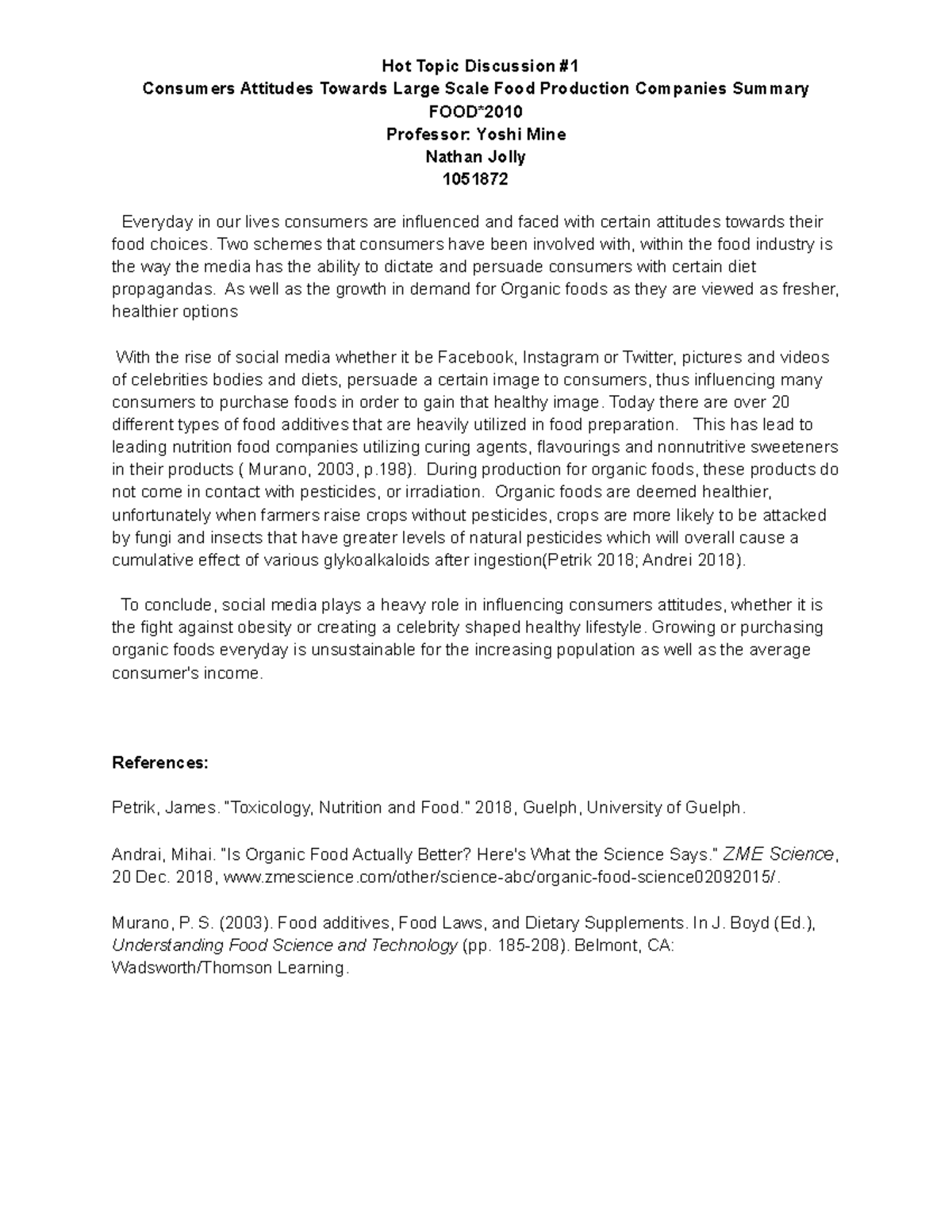 FOOD 2010 Hot Topic Discussion #1 Nathan Jolly - Hot Topic Discussion ...