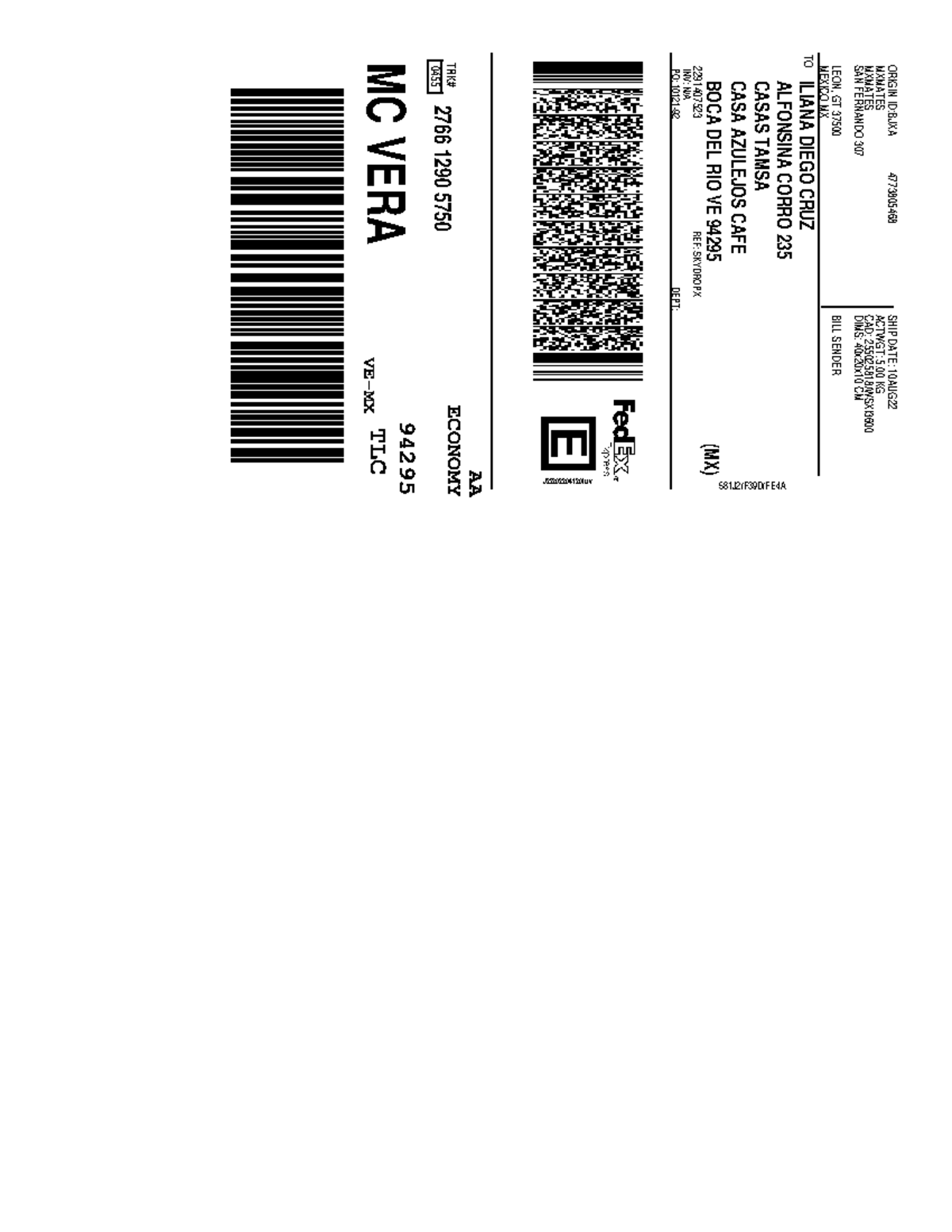 Batch-label-40348-fedex 3 - CAD: 255025818/WSXI TRK# ACTWGT: 5 KG DIMS ...