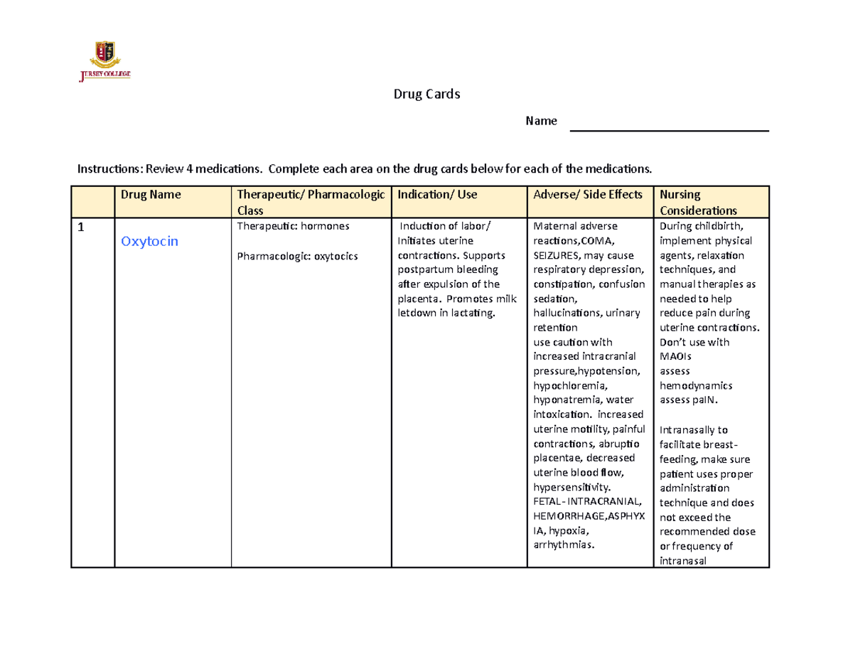 Drug Cards Form Pregnancy - Drug Cards Name Instructions: Review 4 ...