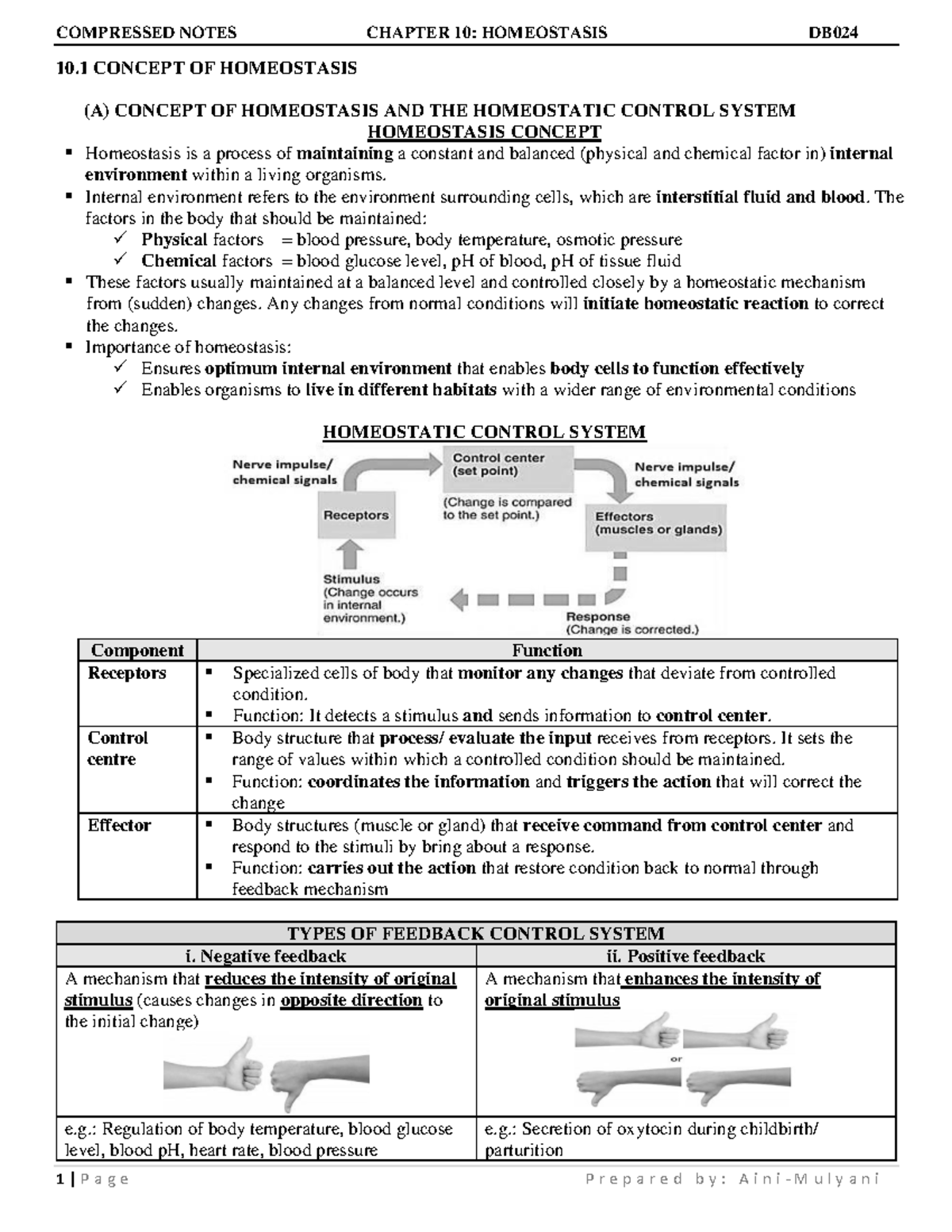 9 compressed notes homeostasis - 10 CONCEPT OF HOMEOSTASIS (A) CONCEPT ...