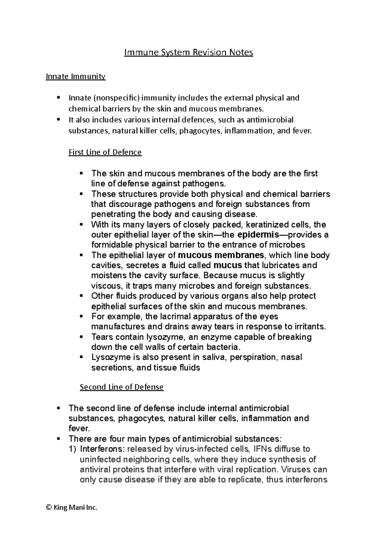 Lecture notes, lectures 4-5-6 - Immune System Revision Notes Innate ...