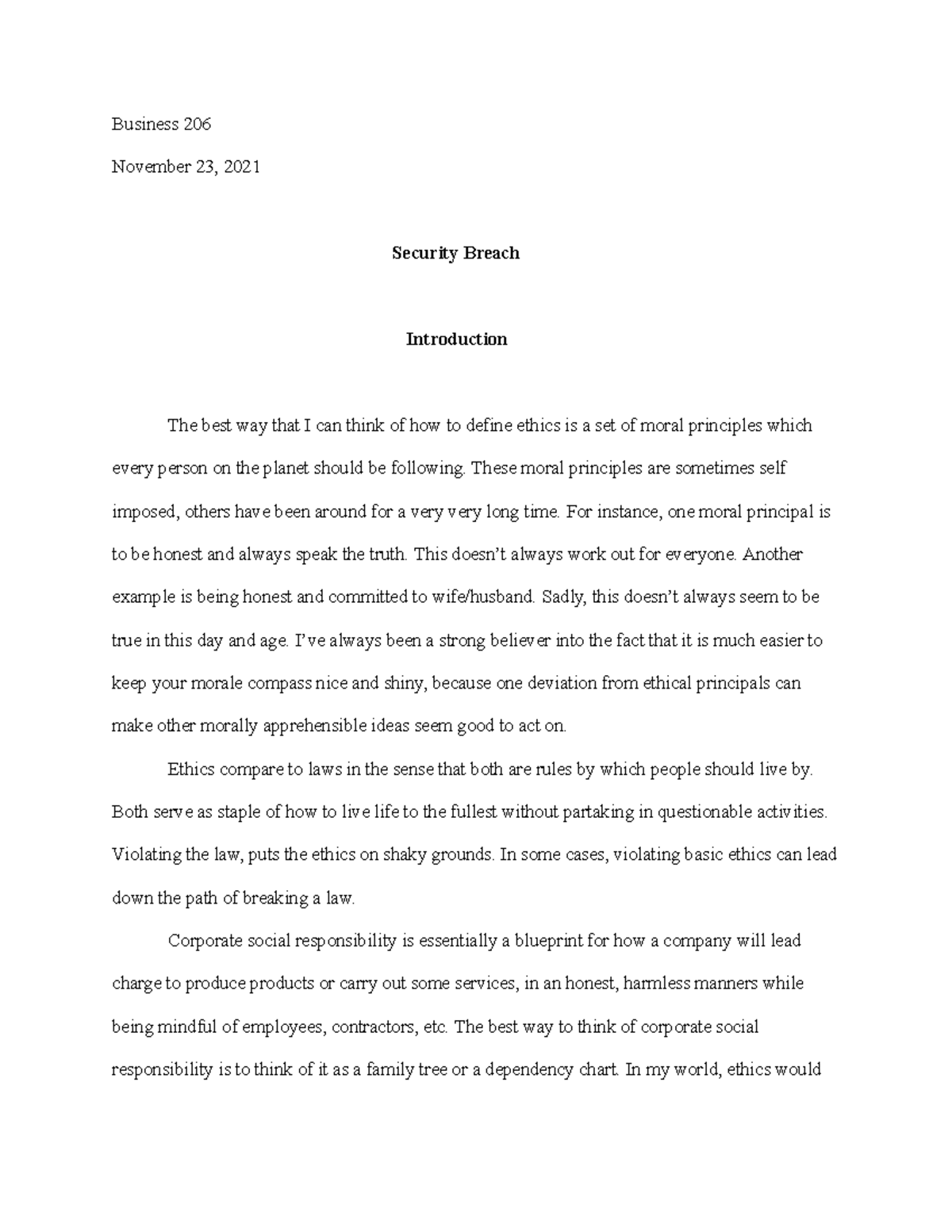 Project Two - Business Law - Business 206 November 23, 2021 Security ...