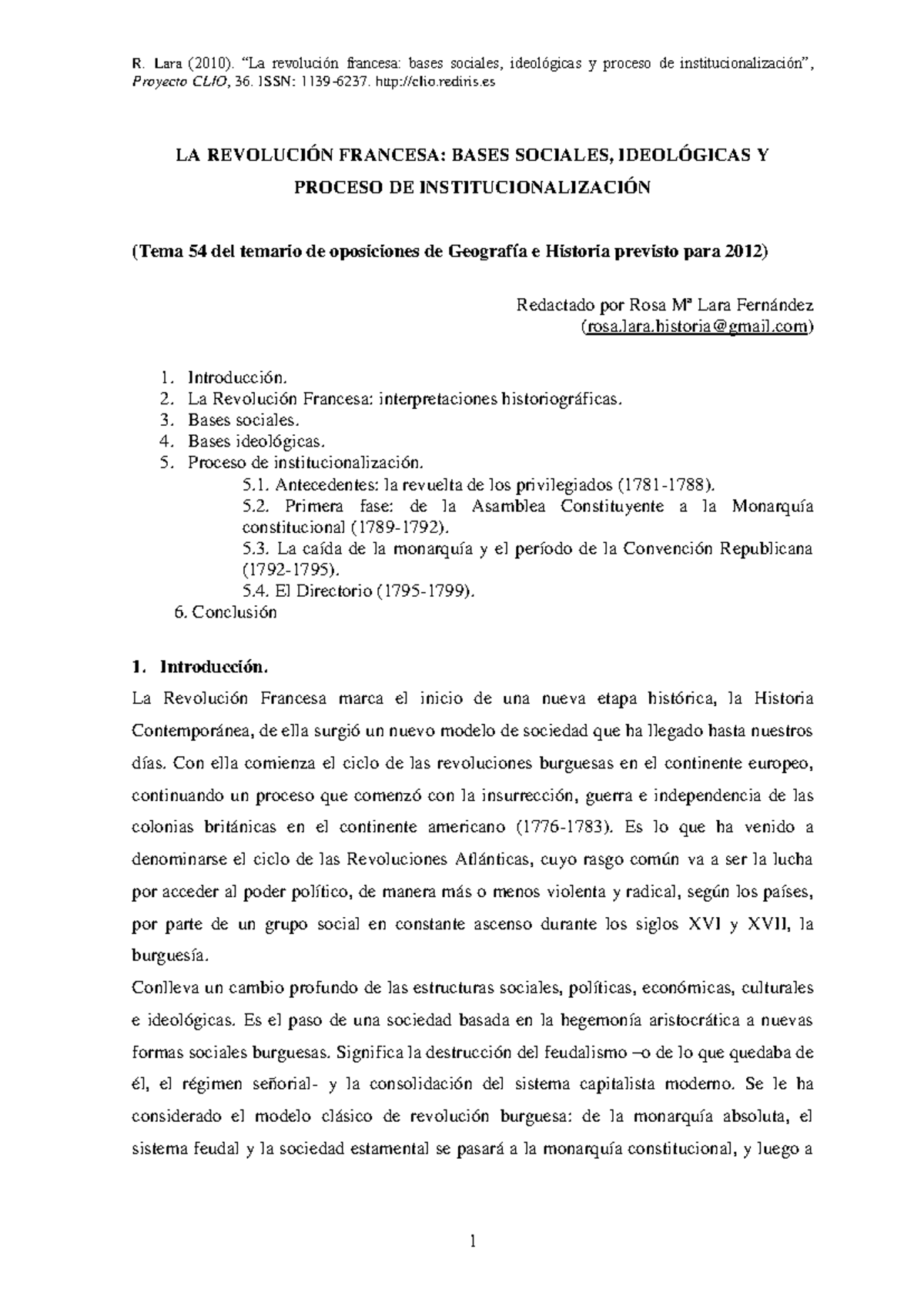 Revolucion francesa - dsadasd - Proyecto CLIO, 36. ISSN: 1139-6237. clio.rediris LA REVOLUCIÓN ...