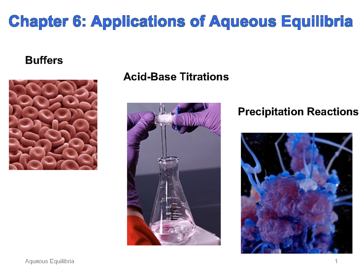 Chapter 6 CHM1311D 2023 - Aqueous Equilibria 1 Precipitation Reactions ...