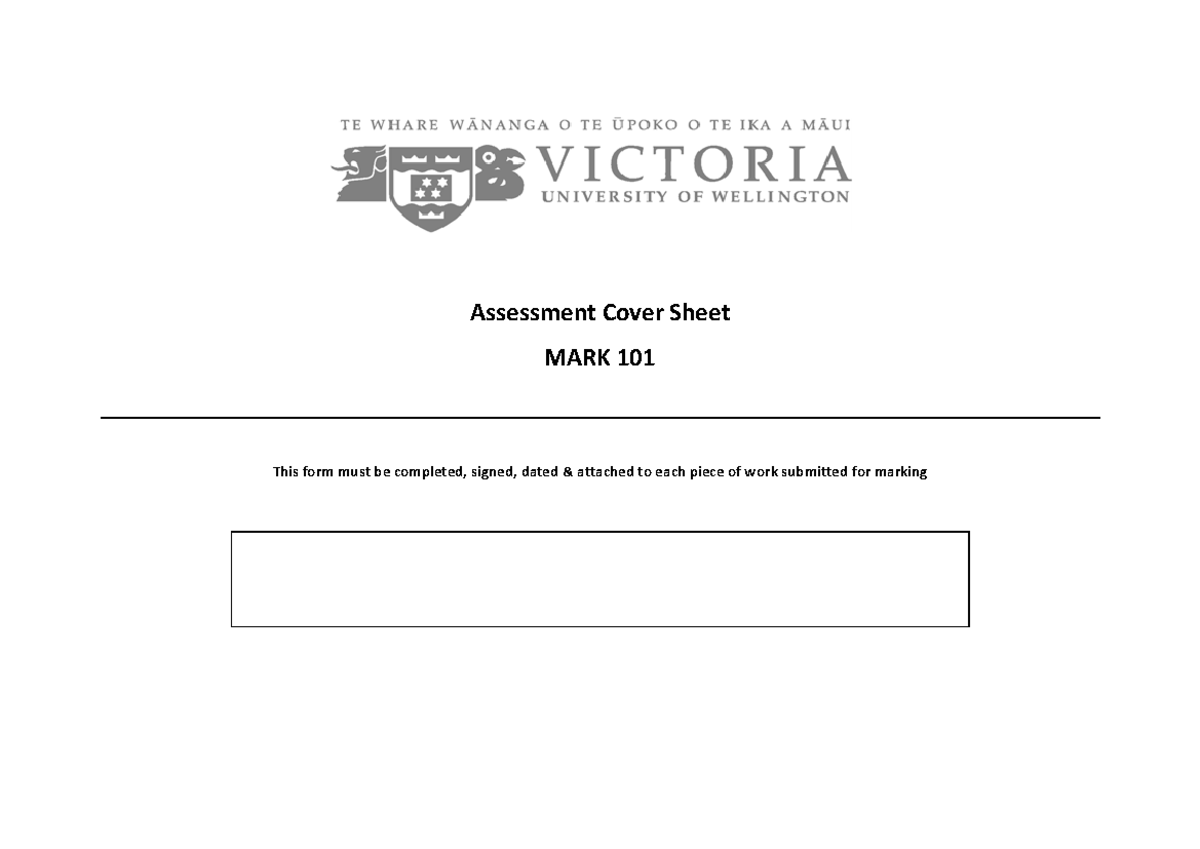 MARK101 Assignment 1 - Assessment Cover Sheet MARK 101 This form must ...