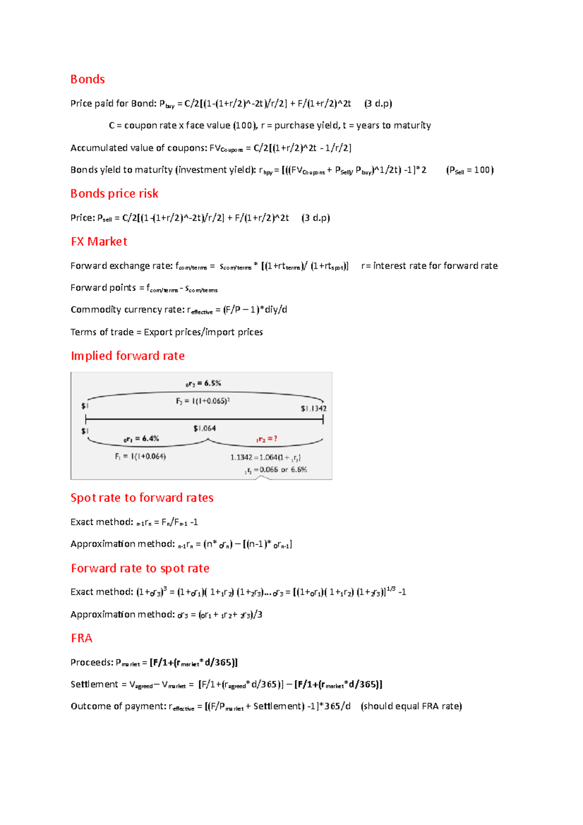 TFS formula sheet - Bonds Price paid for Bond: Pbuy = C/2[(1-(1+r/2 ...