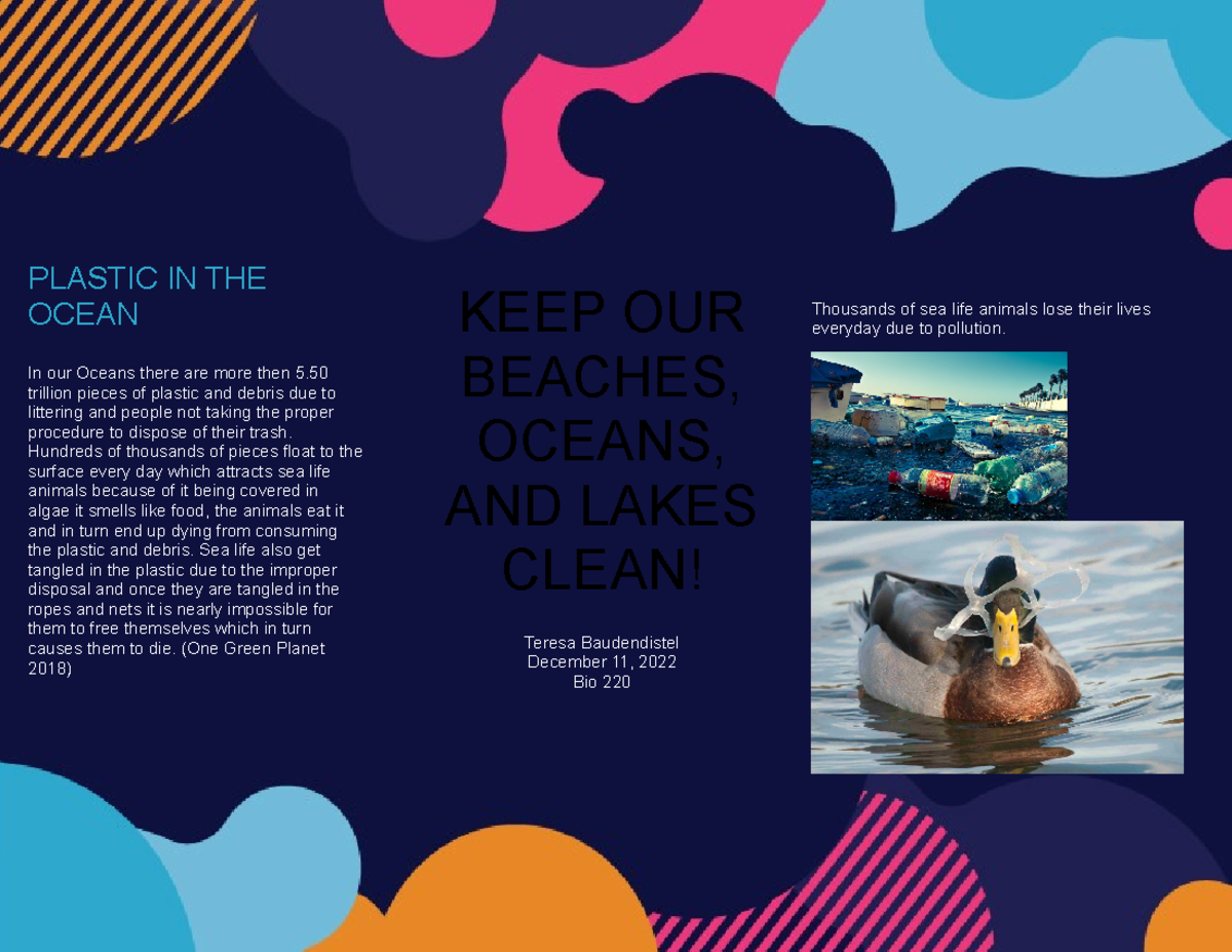 Bio 220 Week 5 Restoration Pamphlet - PLASTIC IN THE OCEAN In our ...