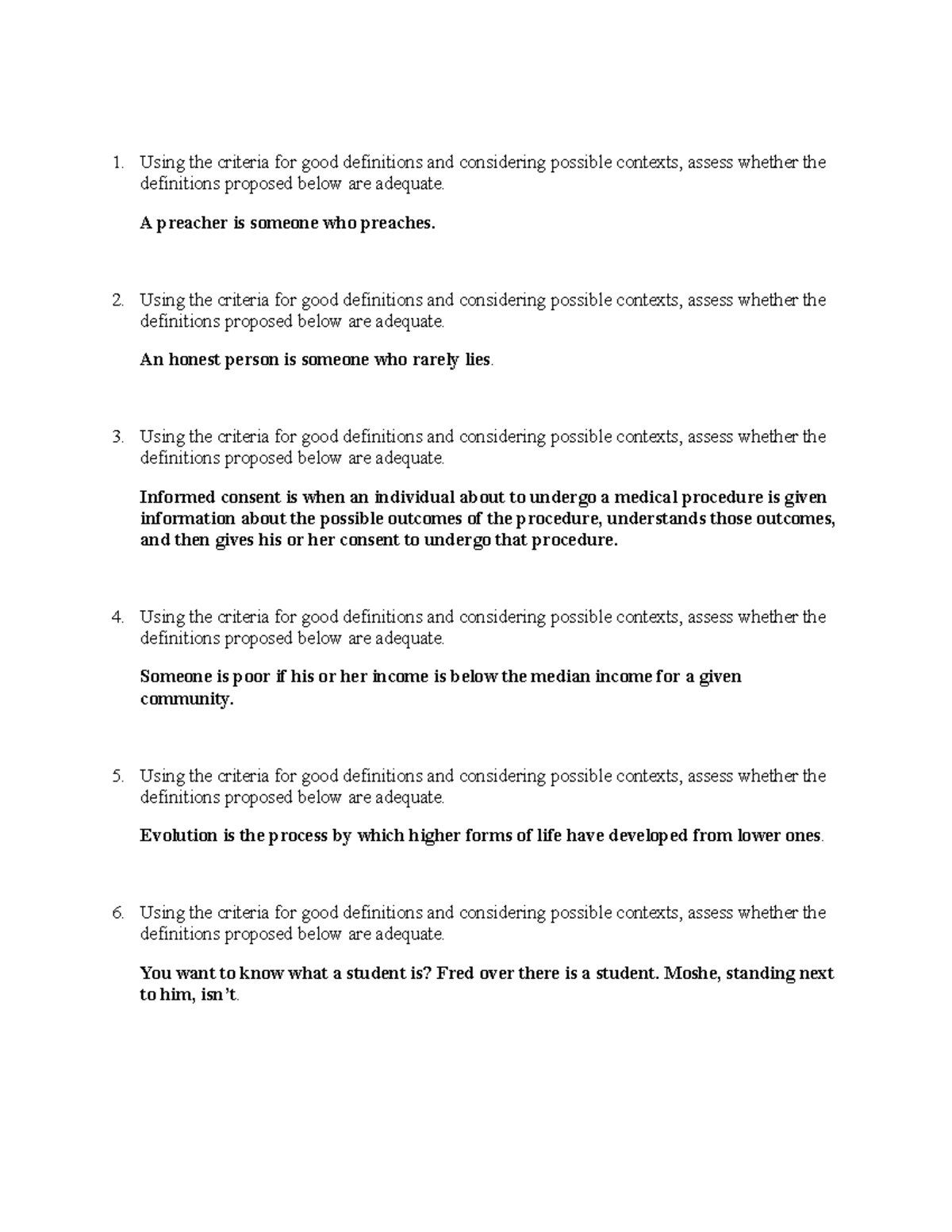 Definition Questions - sample question - Using the criteria for good ...