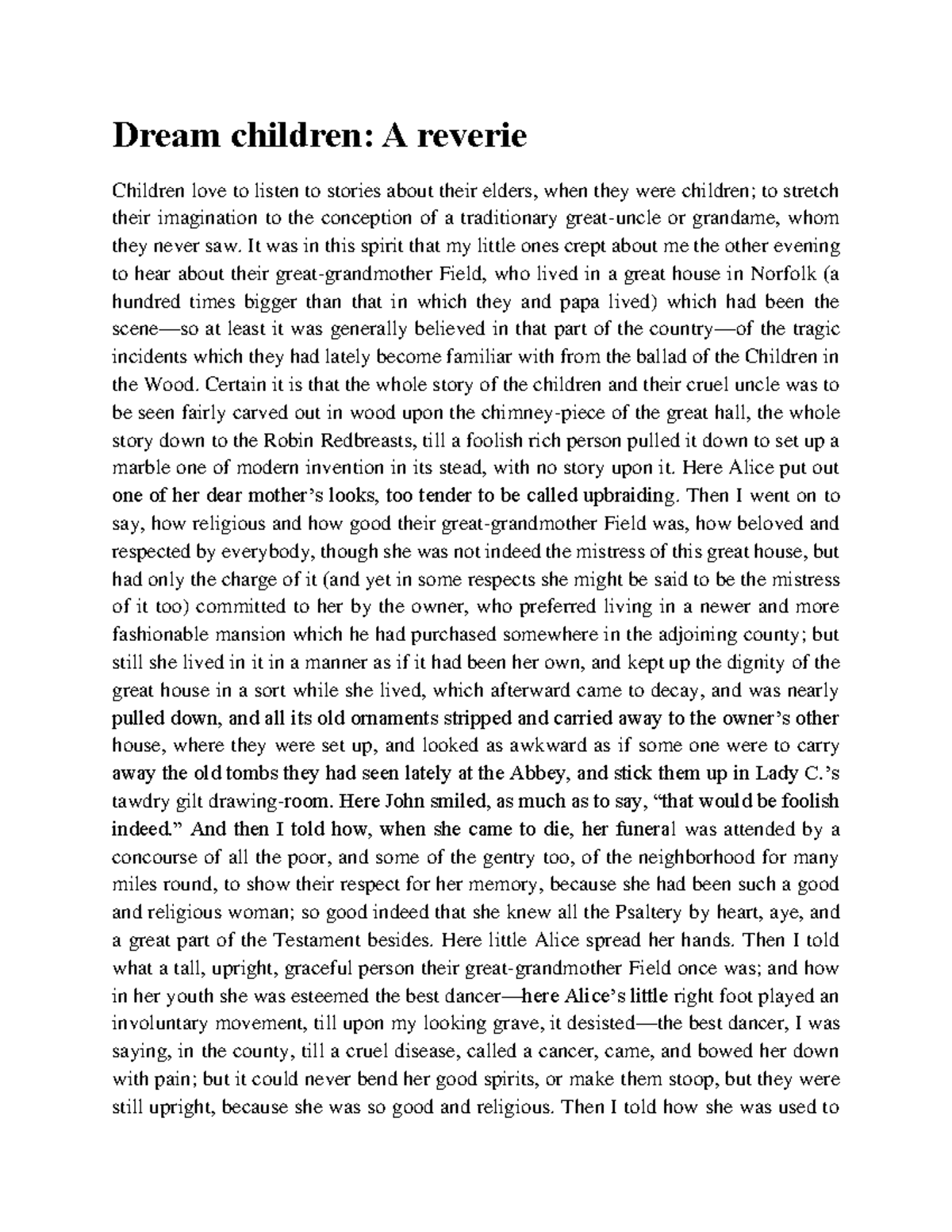 Dream children - eddddddddd - Dream children: A reverie Children love ...