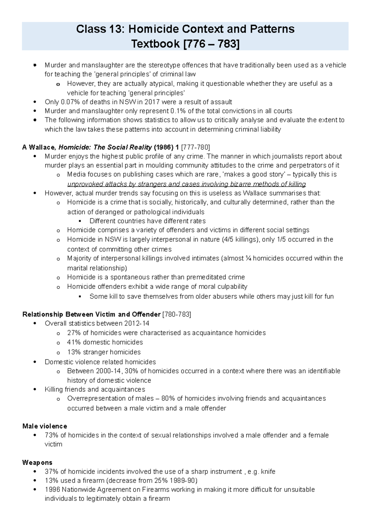 Week 8A Class 13 Homicide Context & Patterns - Class 13: Homicide Context and Patterns Textbook ...