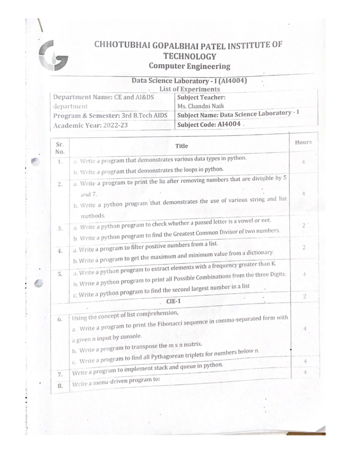 Data Science Laboratory - 1 - artificial intelligence - Studocu