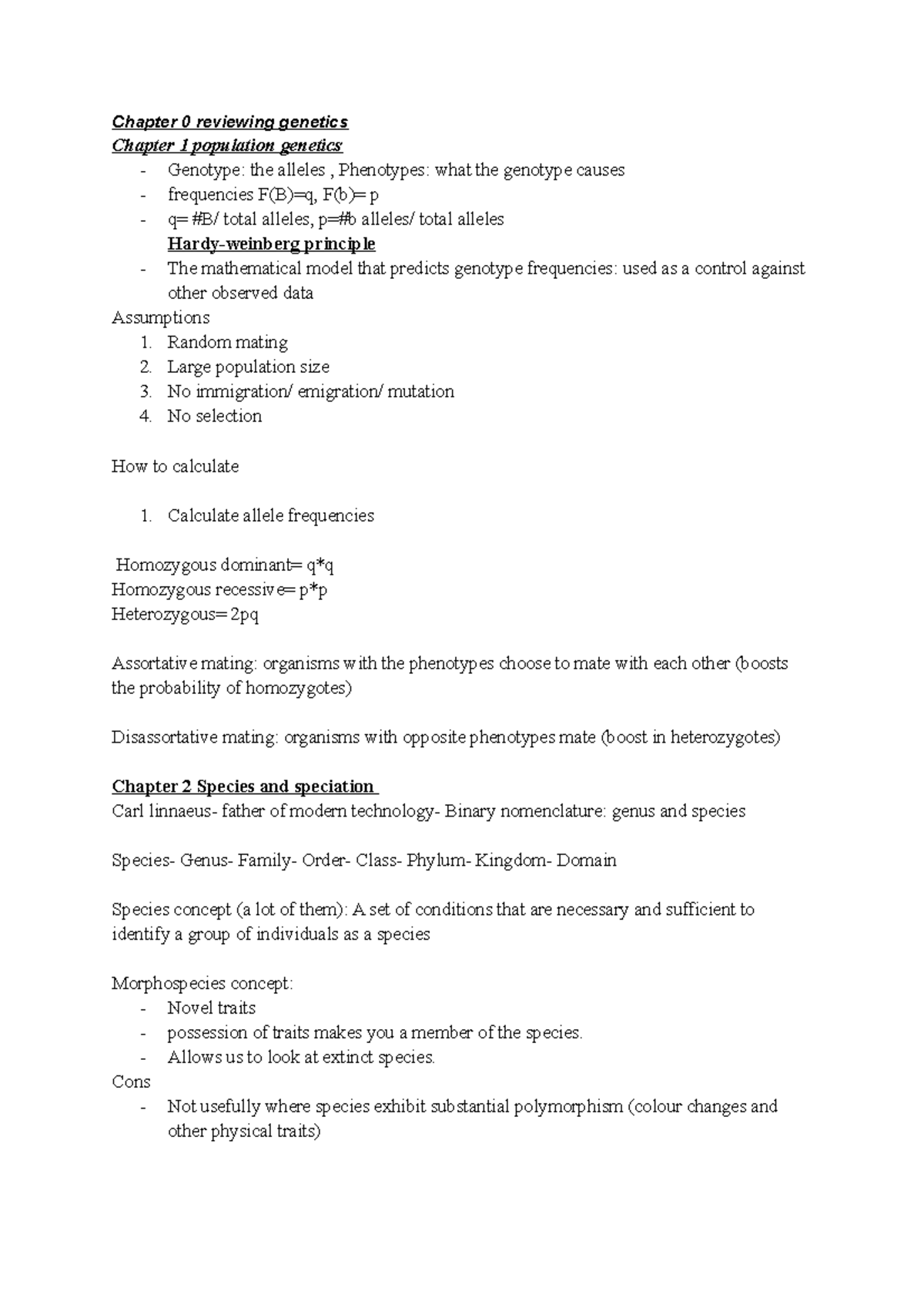 bI111 lecture notes - Chapter 0 reviewing genetics Chapter 1 population ...