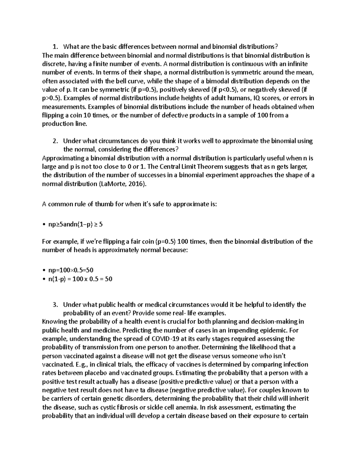DIscussion 3-1 - What are the basic differences between normal and ...