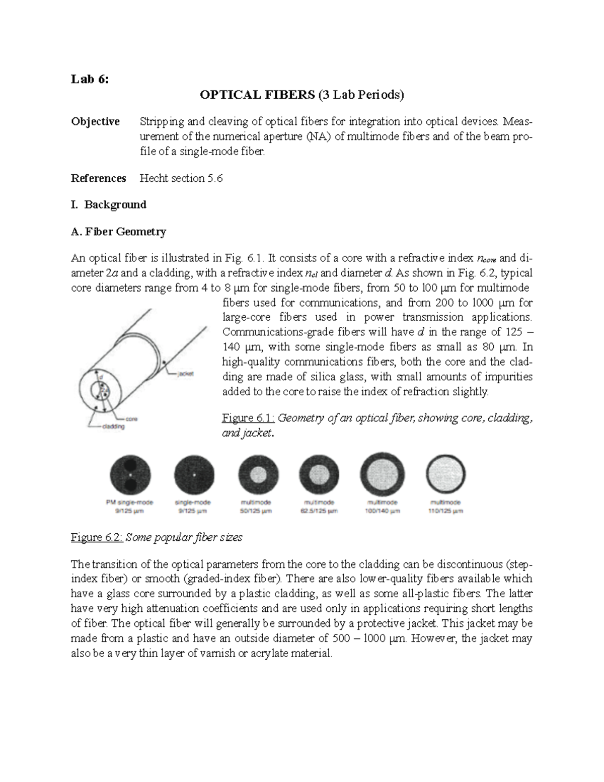 Lab6 - Optical Fibers - Lab 6: OPTICAL FIBERS (3 Lab Periods) Objective ...