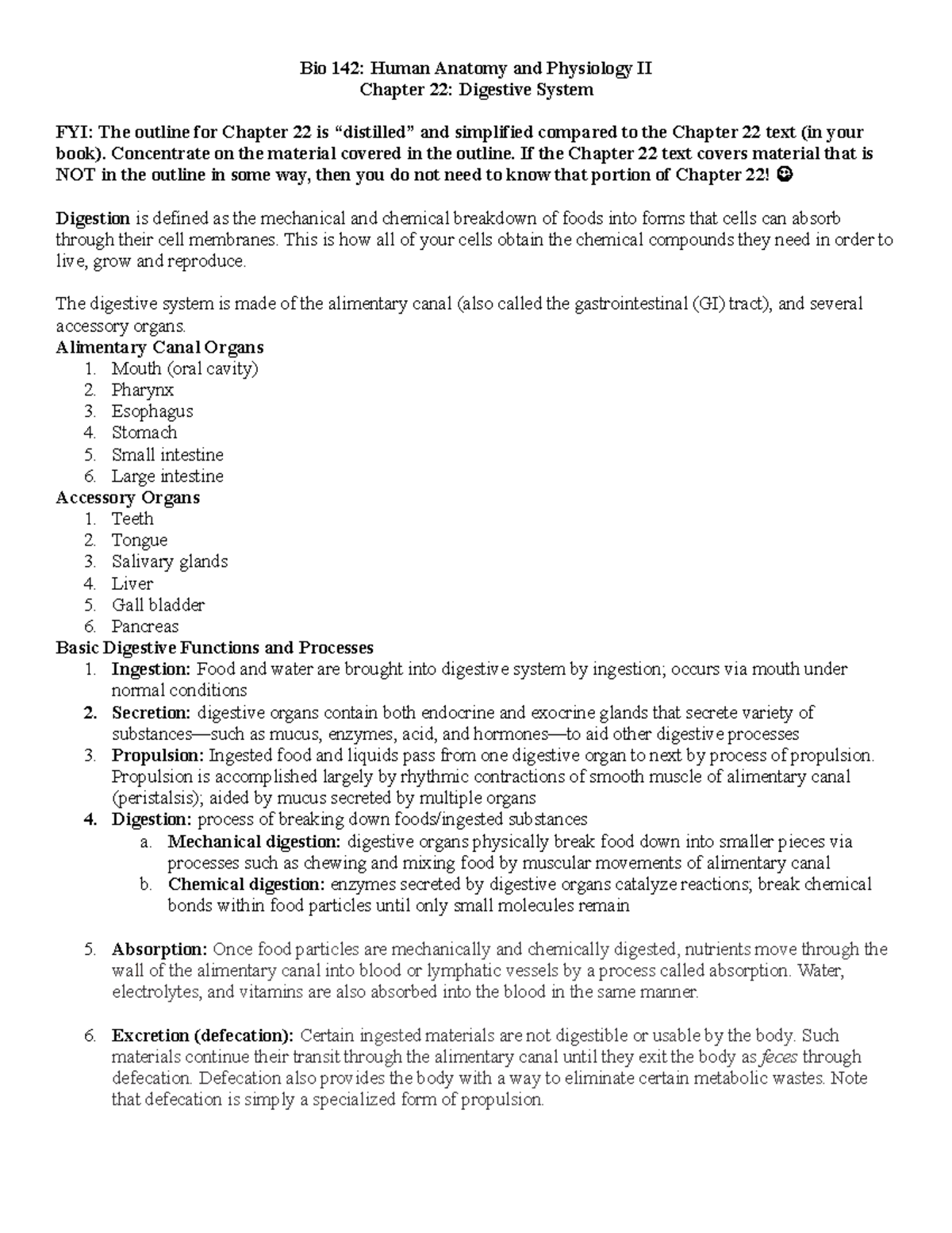 Bio142Chapter 22outline - Bio 142: Human Anatomy and Physiology II ...