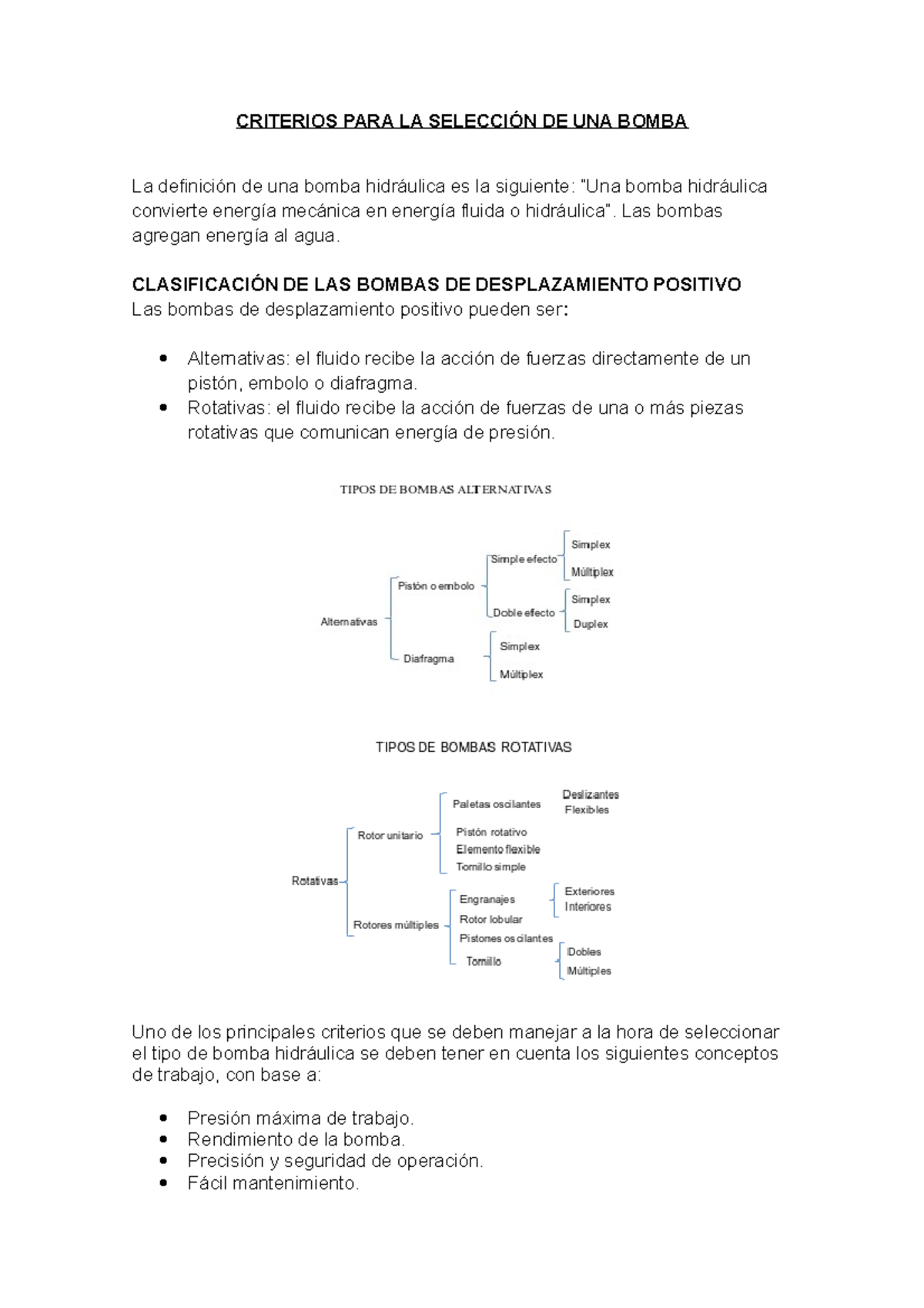 Criterios PARA LA Selección DE UNA Bomba - CRITERIOS PARA LA SELECCIÓN DE UNA BOMBA La ...