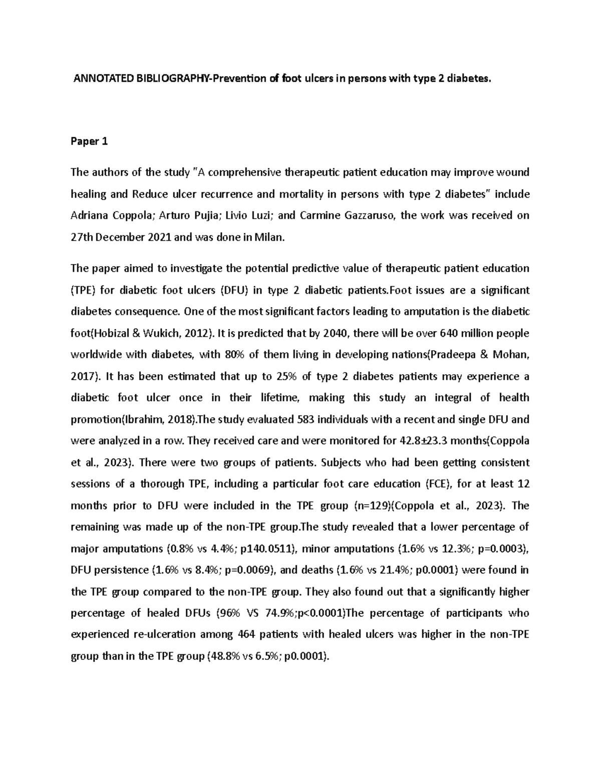 Annotated Bibli - ANNOTATED BIBLIOGRAPHY-Prevention of foot ulcers in ...