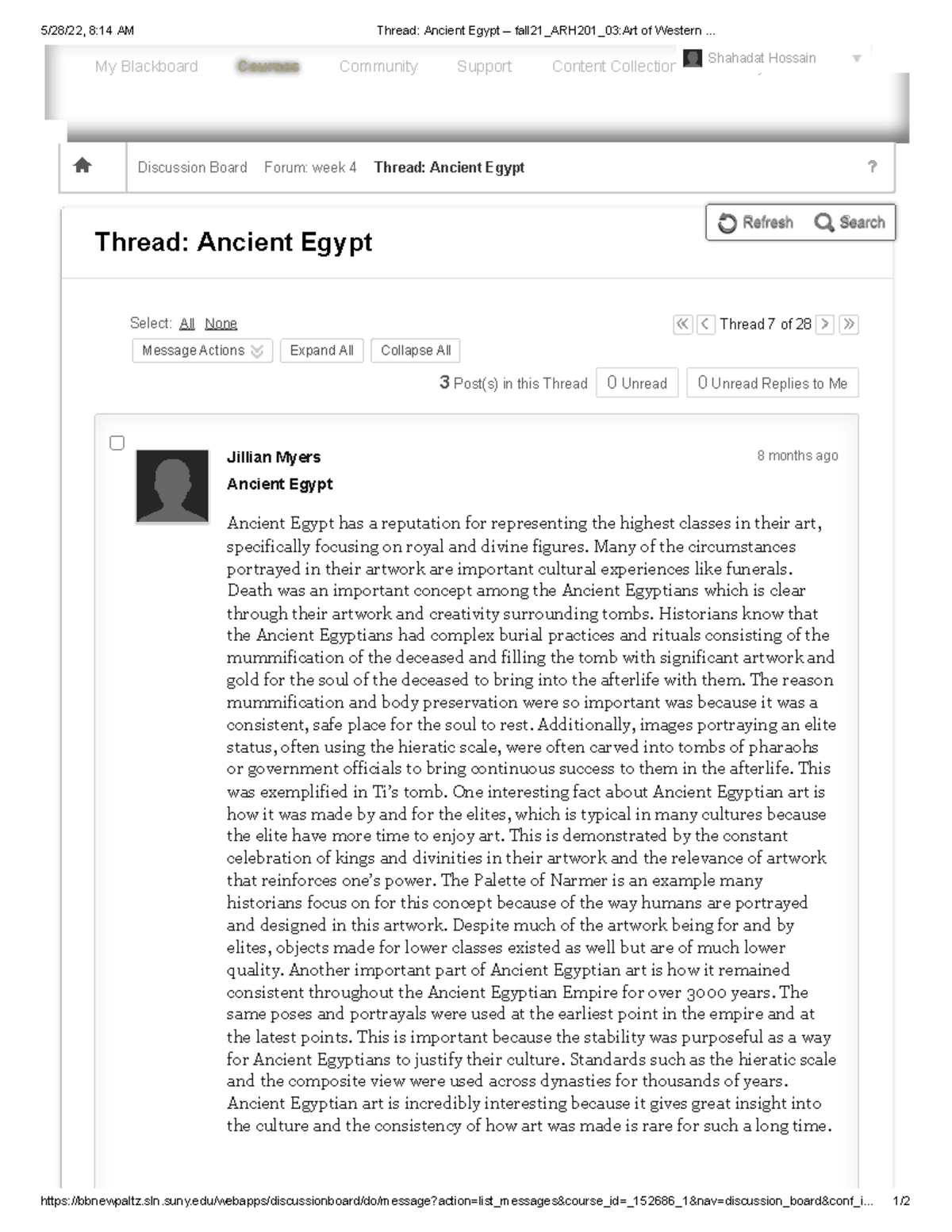Jillian Myers-chapter 3 essay - 5/28/22, 8:14 AM Thread: Ancient Egypt ...