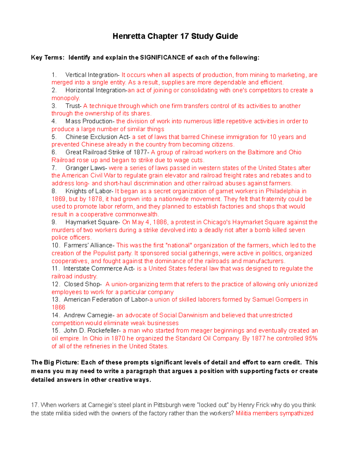 Copy of Ch 17 HW 2020 - Henretta chapter 17 - HIST 103 - VCU - Studocu