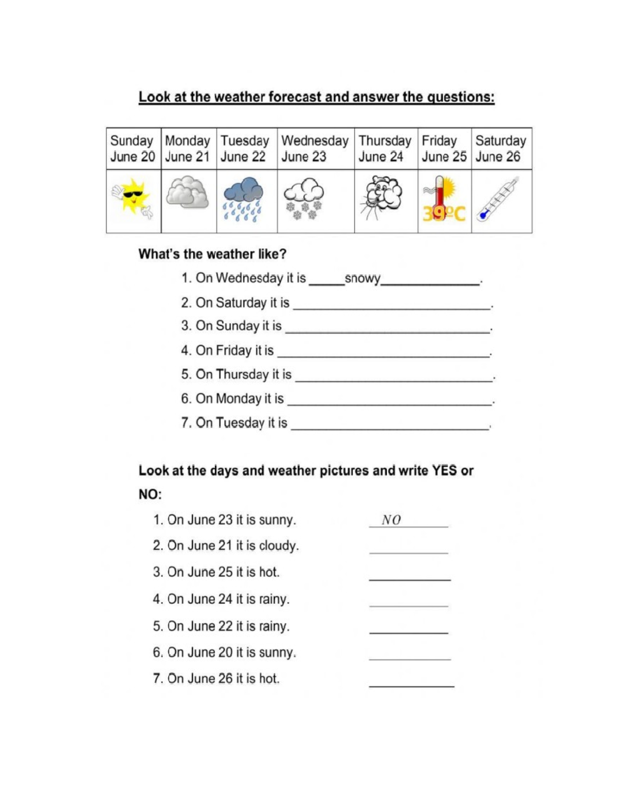 Ejercicio 2 Clima - Look at the weather forecast and answer the ...