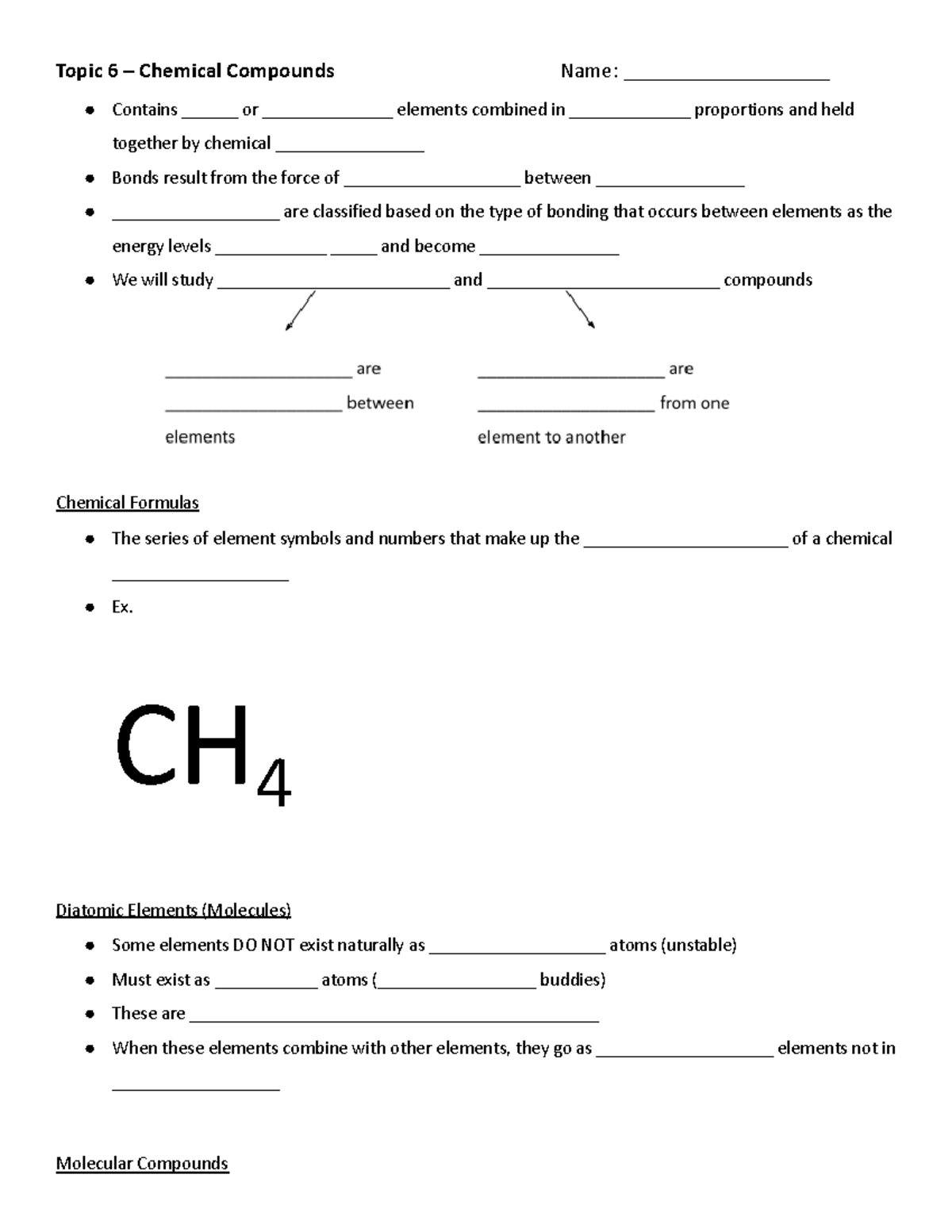 8.1 Topic 6 - Chemical Compounds Student Fill In notes - Topic 6 ...