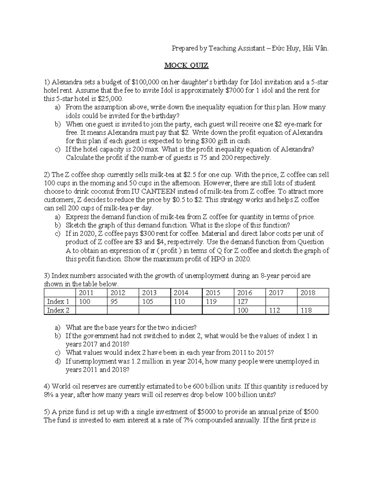 MOCK-QUIZ - note - Prepared by Teaching Assistant – Đức Huy, Hải Vân ...