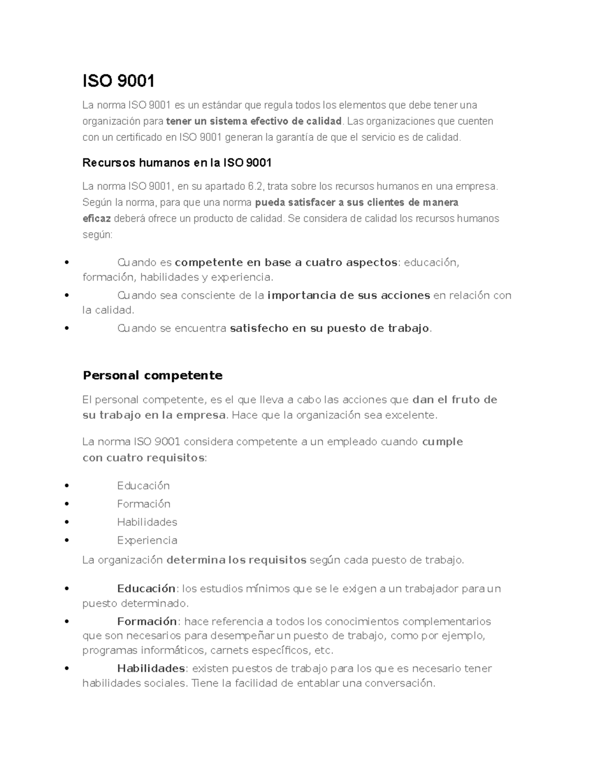 Recursos humanos en la ISO 9001 - ISO 9001 La norma ISO 9001 es un estándar que regula todos los ...