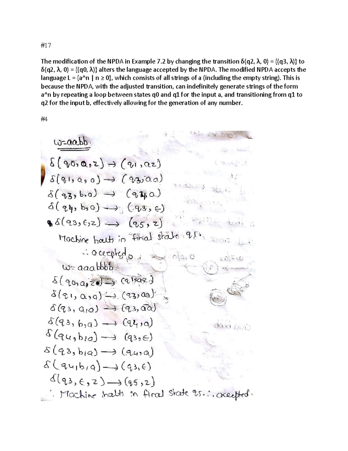 TA - homework - The modification of the NPDA in Example 7 by changing ...