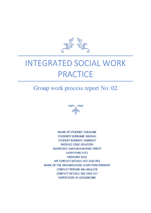 Casework Process Report Fifth Session MARK045100 - BSW3705 - Unisa ...