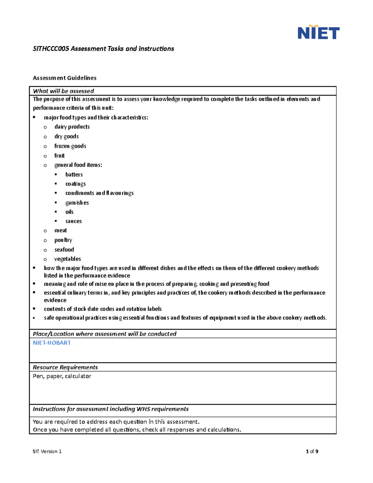 Sithccc 005 Assessment 1.v1.0 Amarjot Kaur - SITHCCC005 Assessment ...