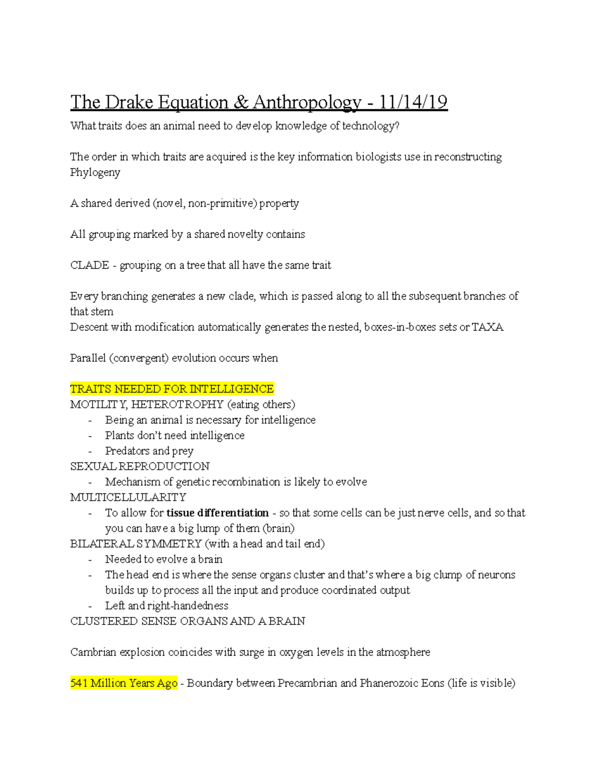 Anthropolgy Section - CC111 Lecture Notes - The Drake Equation ...