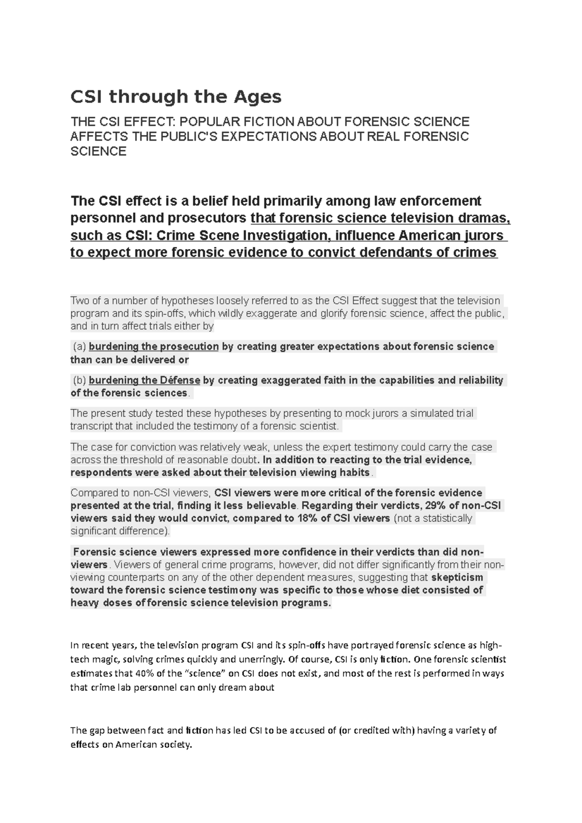 CSI through the Ages - FOR FINAL EXAM - CSI through the CSI EFFECT ...