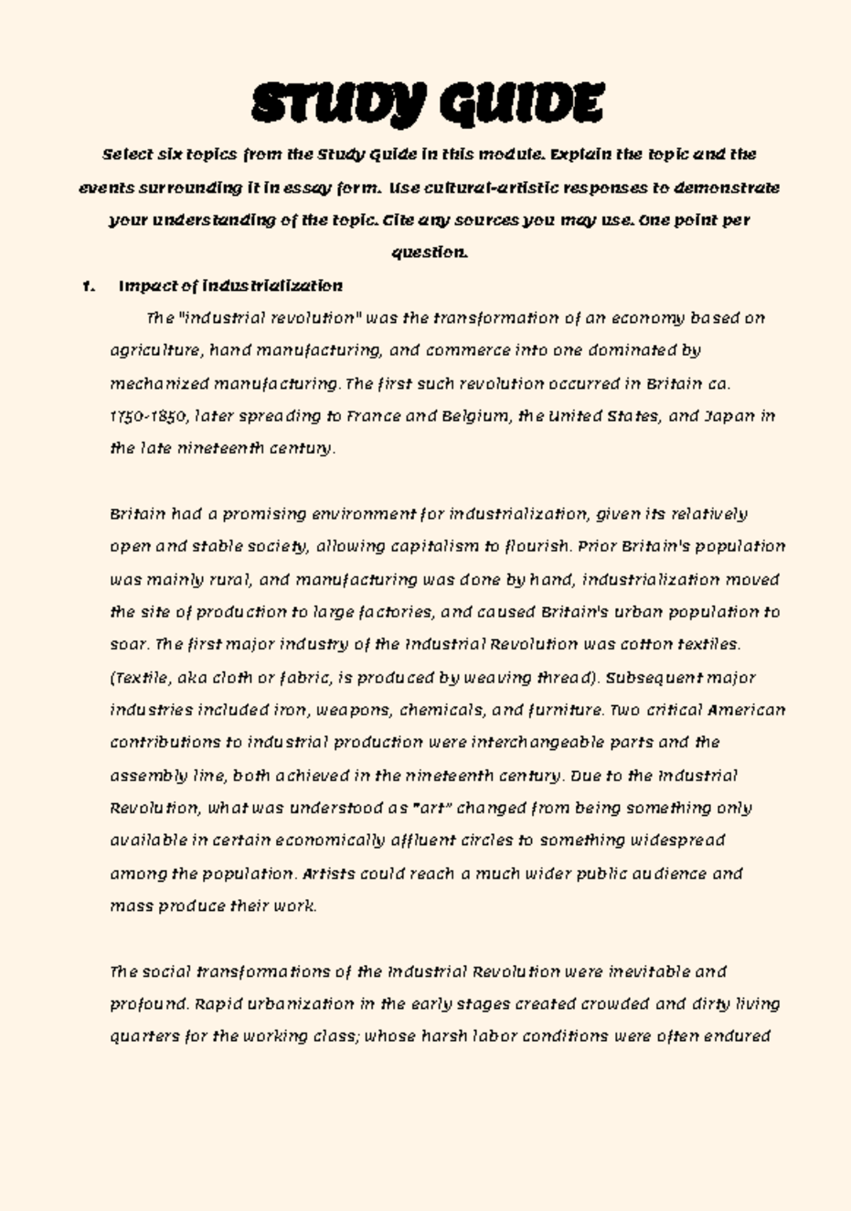 Study guide - assignments, chapters, and lectures - STUDY GUIDE Select ...